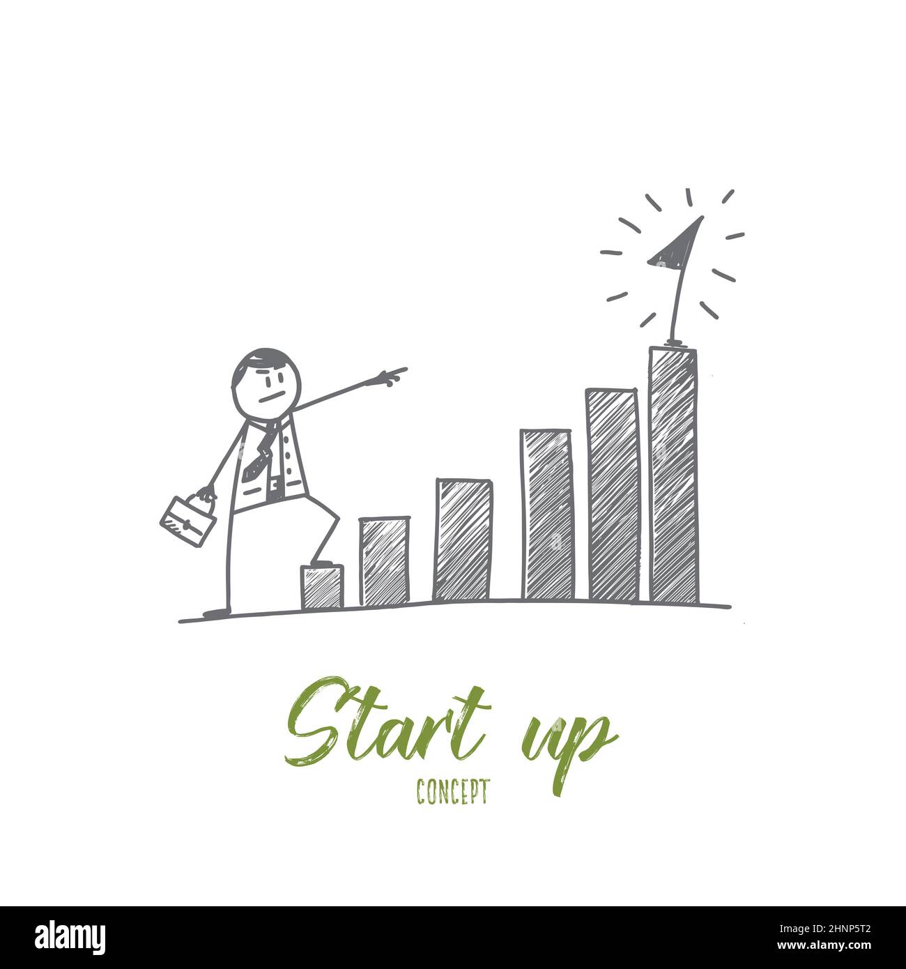 Vector hand drawn Start up concept sketch. Businessman standing at the ...