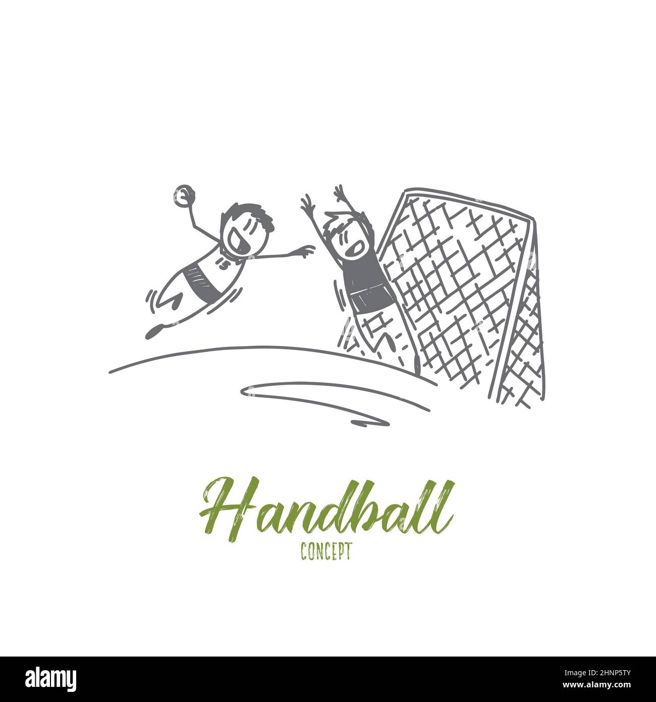 Handball concept. Hand drawn handball match scene with goalpost and ...