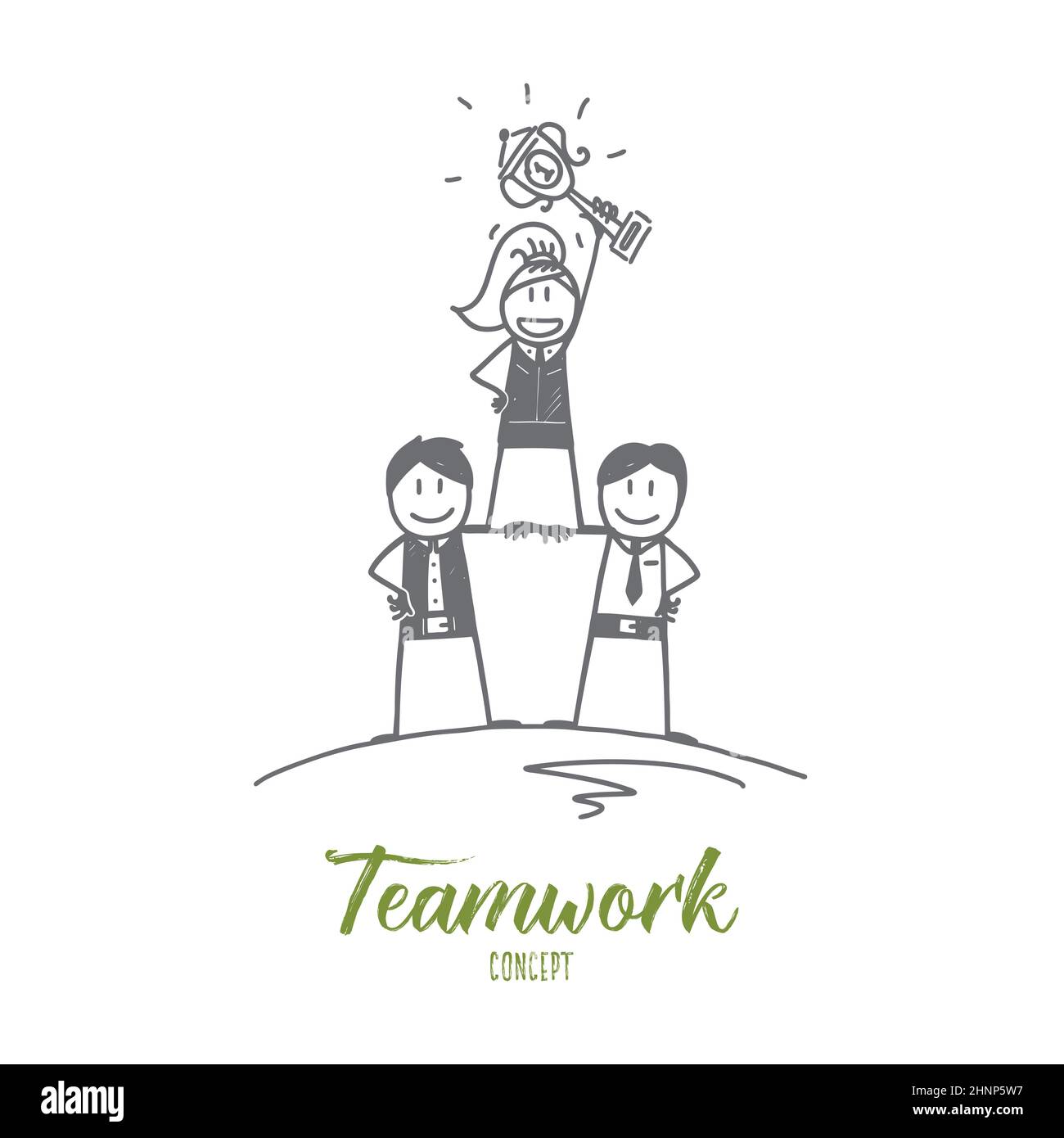 Vector hand drawn teamwork concept sketch with three smiling people ...