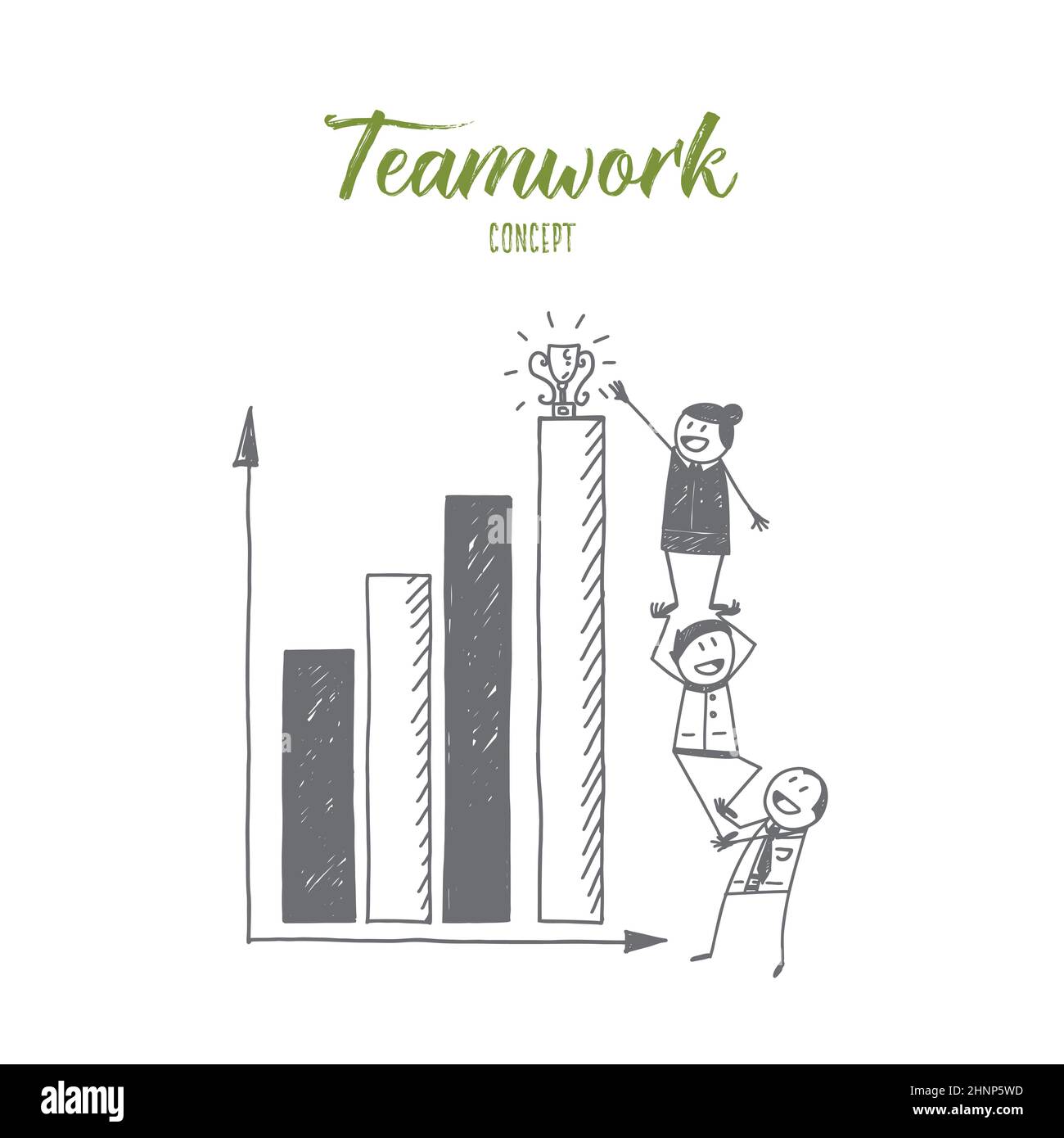 Vector hand drawn teamwork concept sketch with group of three people ...