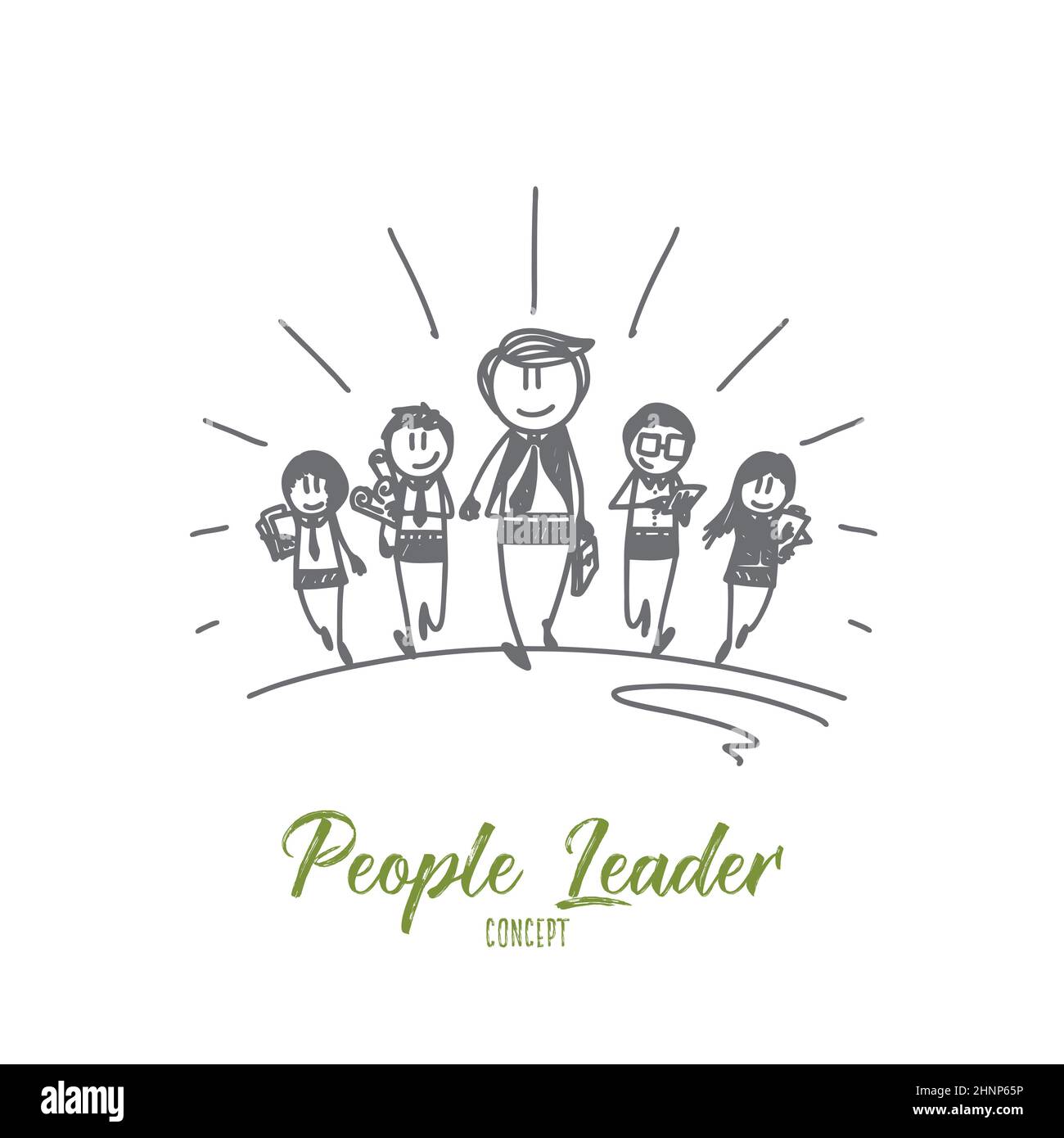 People leader concept. Hand drawn group of people and leader ...