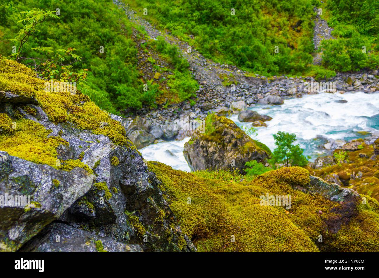Beautiful turquoise river Utla in Utladalen Øvre Årdal Norway. Most ...