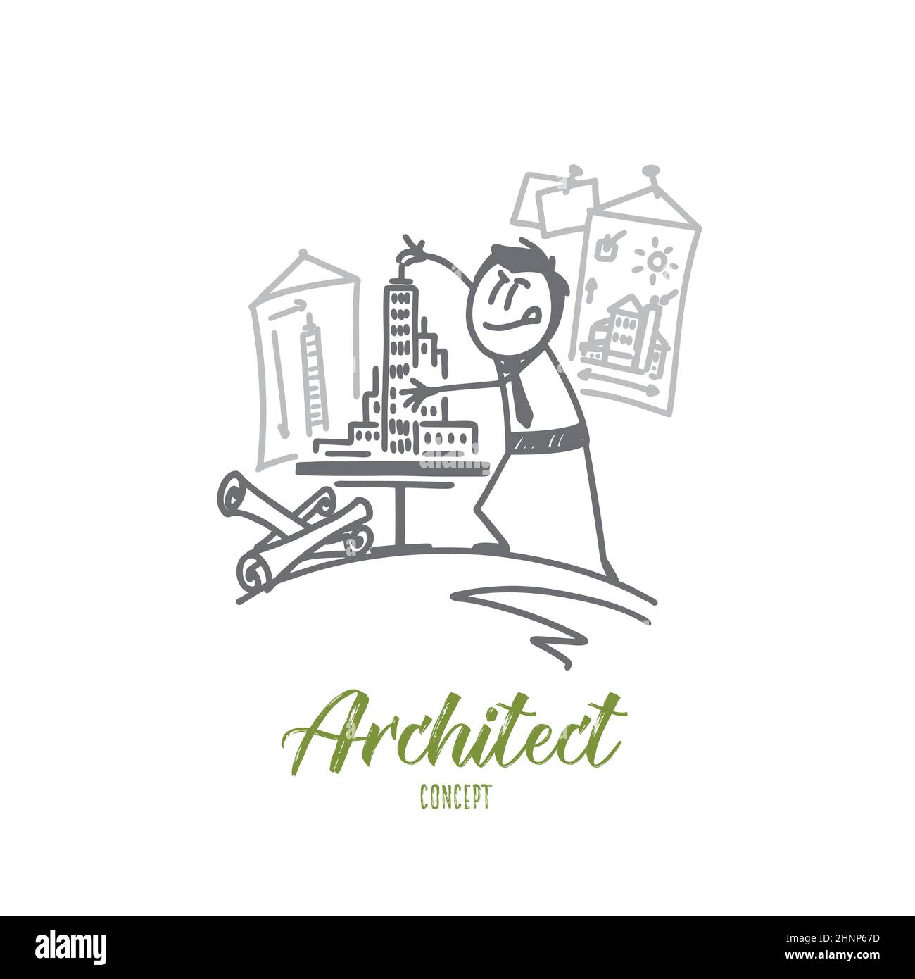 Architect concept. Hand drawn architect doing his job. House design ...