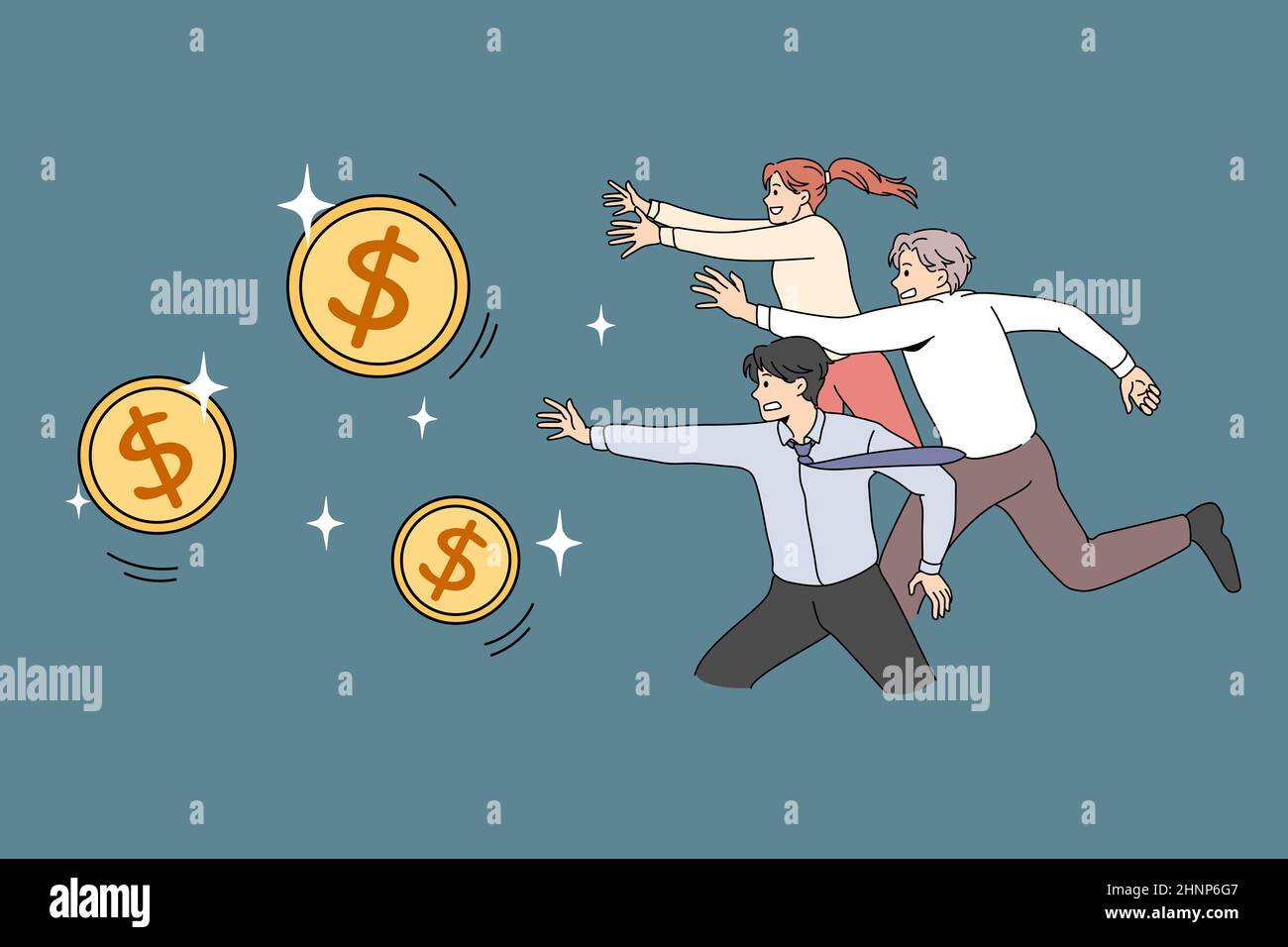 Human money competition concept. Greed for wealthy life. Vector ...