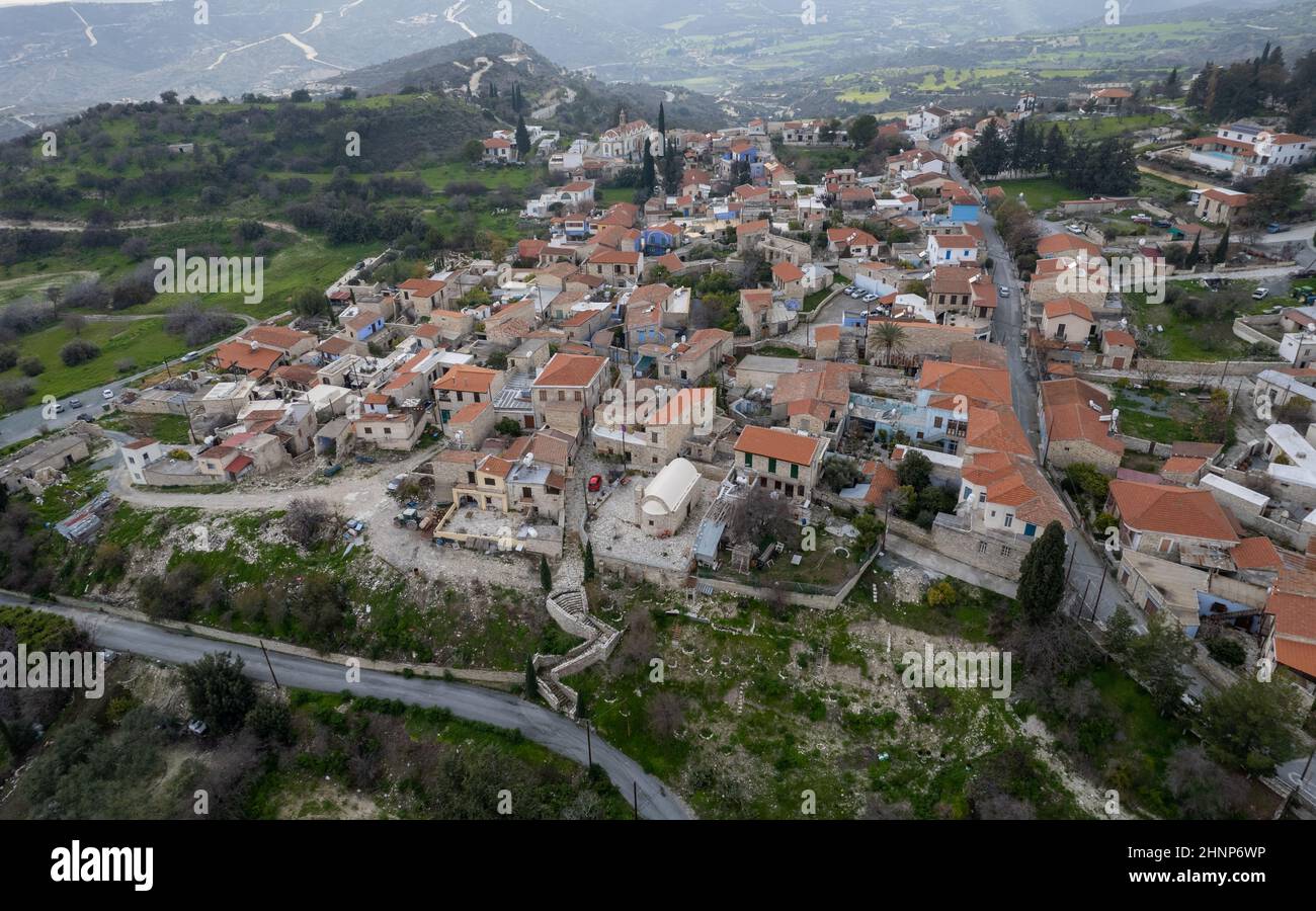Aerial drone scenery of the traditional mountain village of Kato drys ...