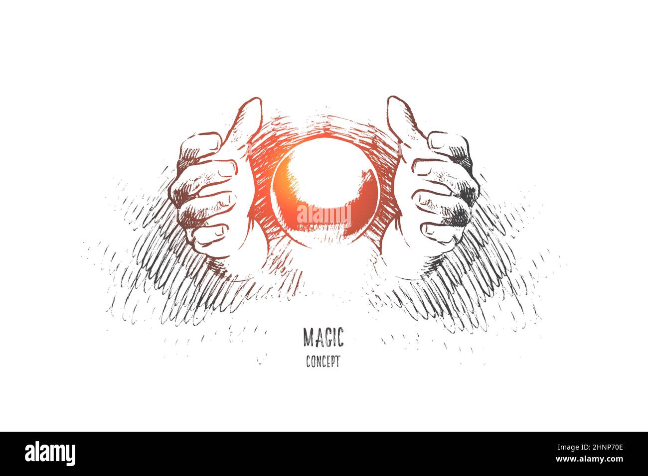 Magic Concept Hand Drawn Magic Trick With Hands And Ball Hands Of