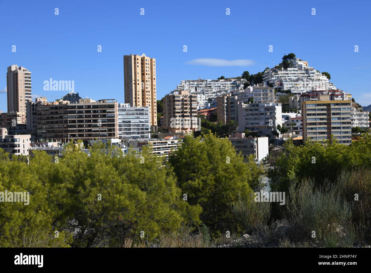 the skyline, house facades of Benidorm – Cala Finestrat -, Alicante ...