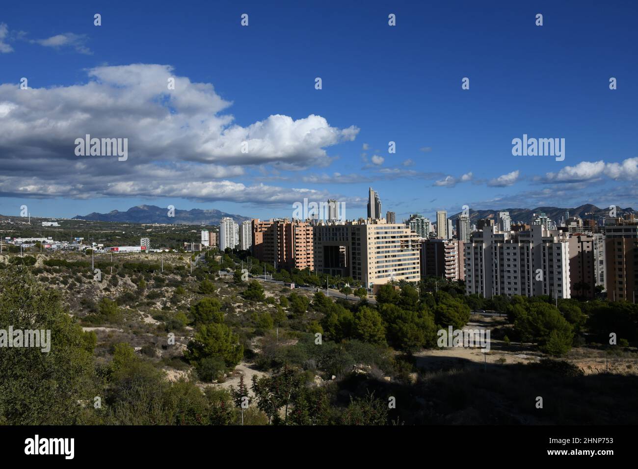 the skyline, house facades of Benidorm – Cala Finestrat -, Alicante ...
