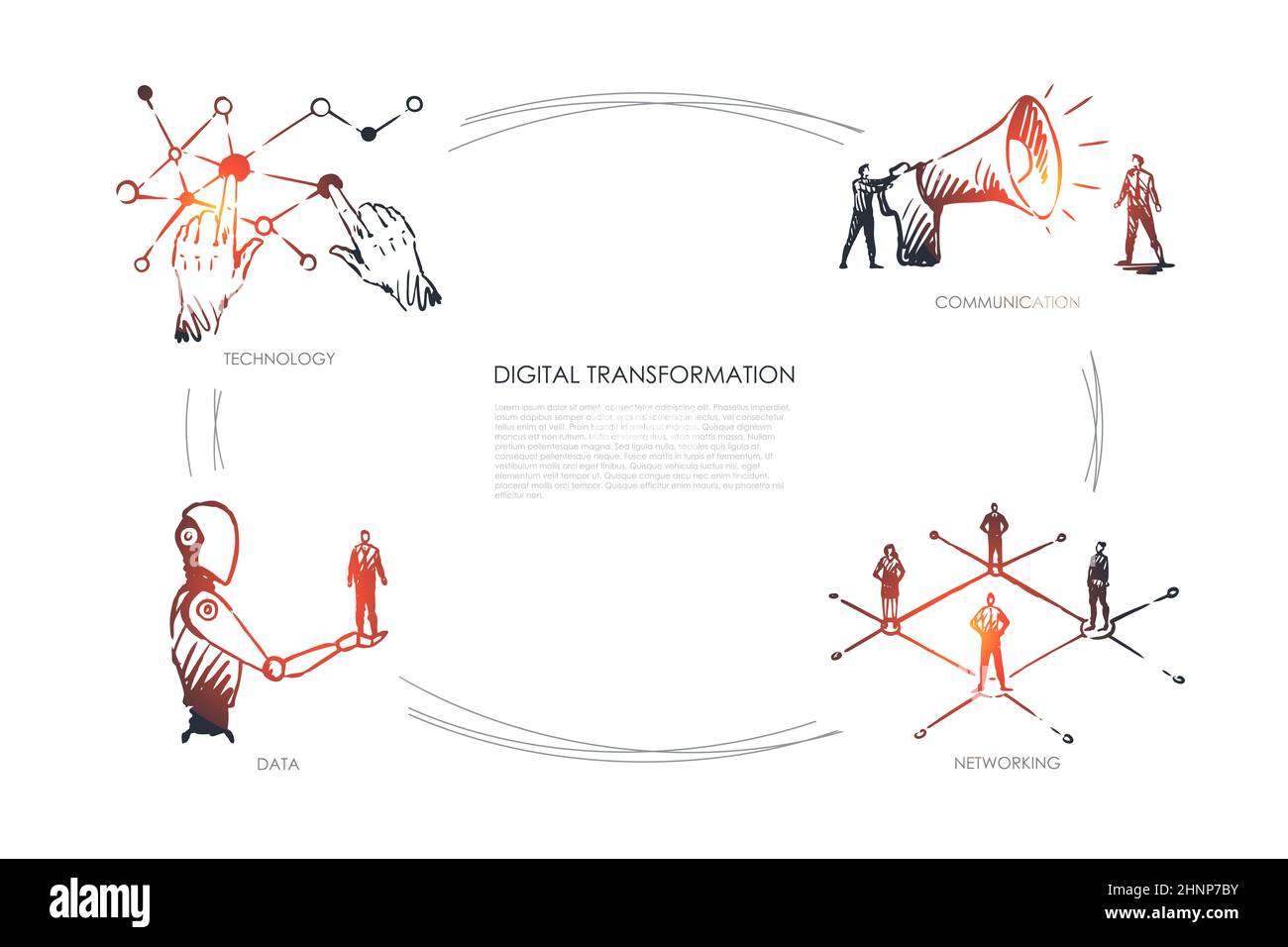 Digital transformation, technology, communication, networking, data ...