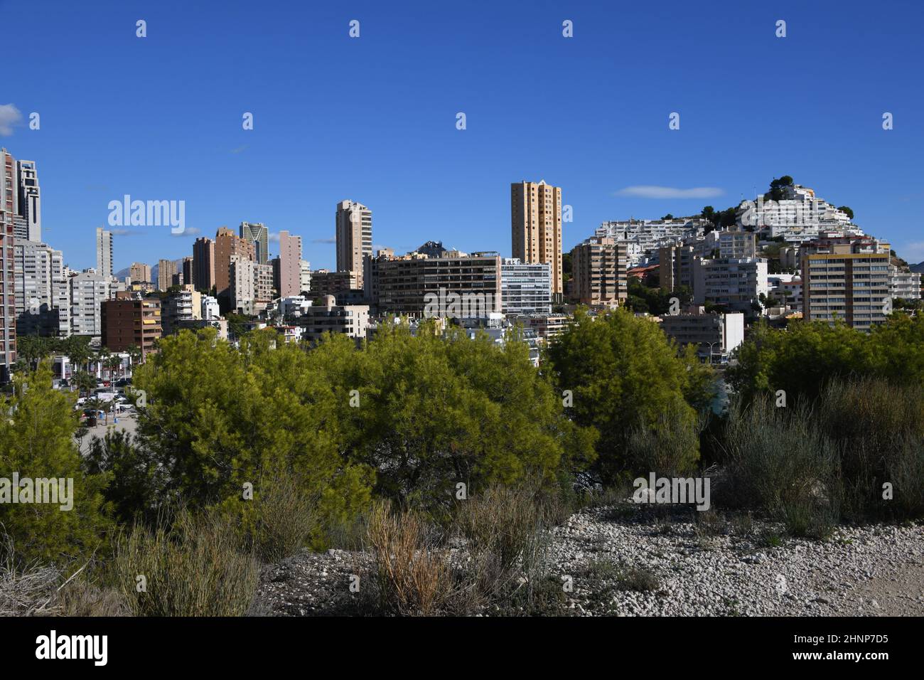 the skyline, house facades of Benidorm – Cala Finestrat -, Alicante ...