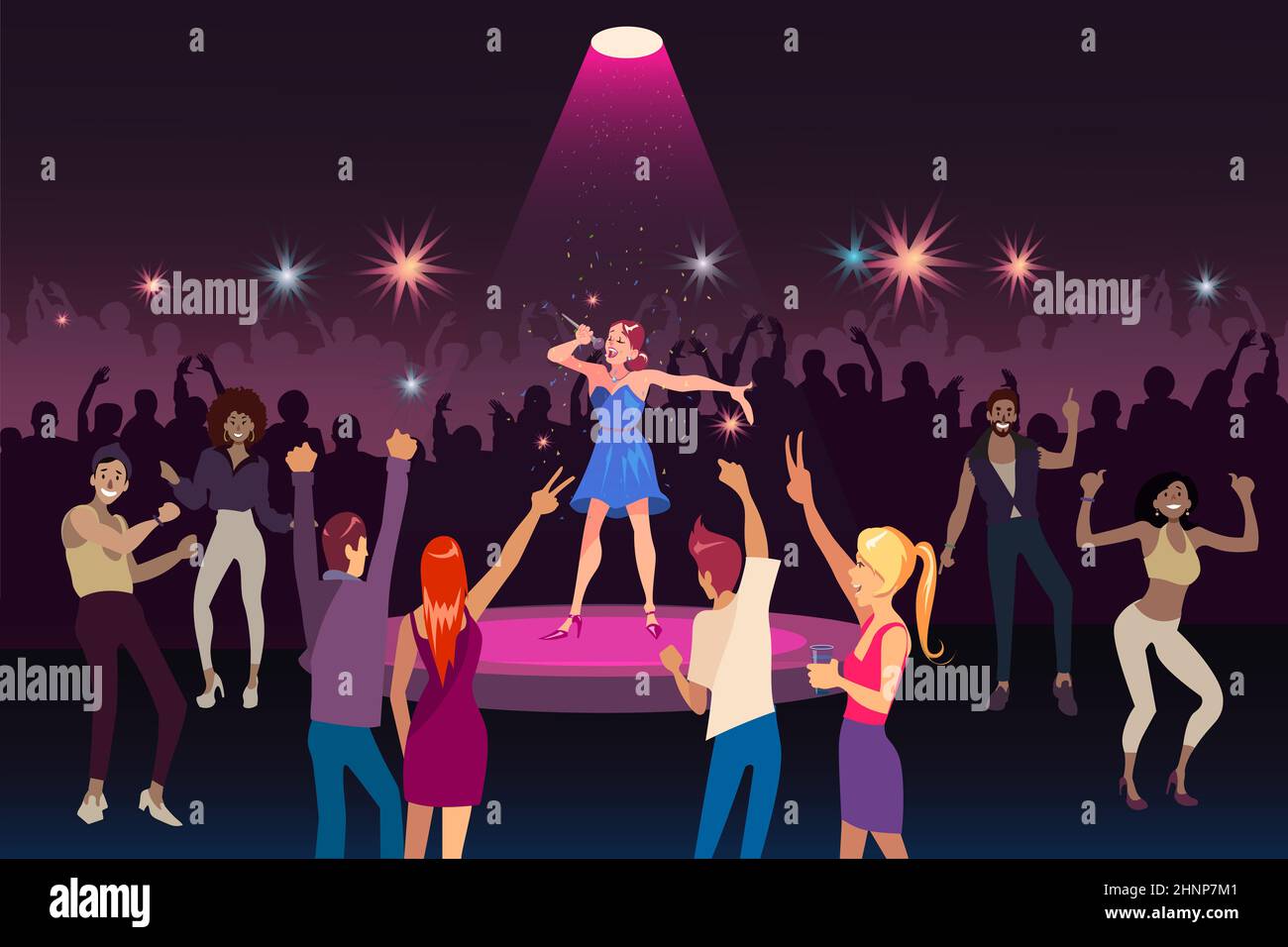 Concert performance, disco party with modern music, nightlife youth ...