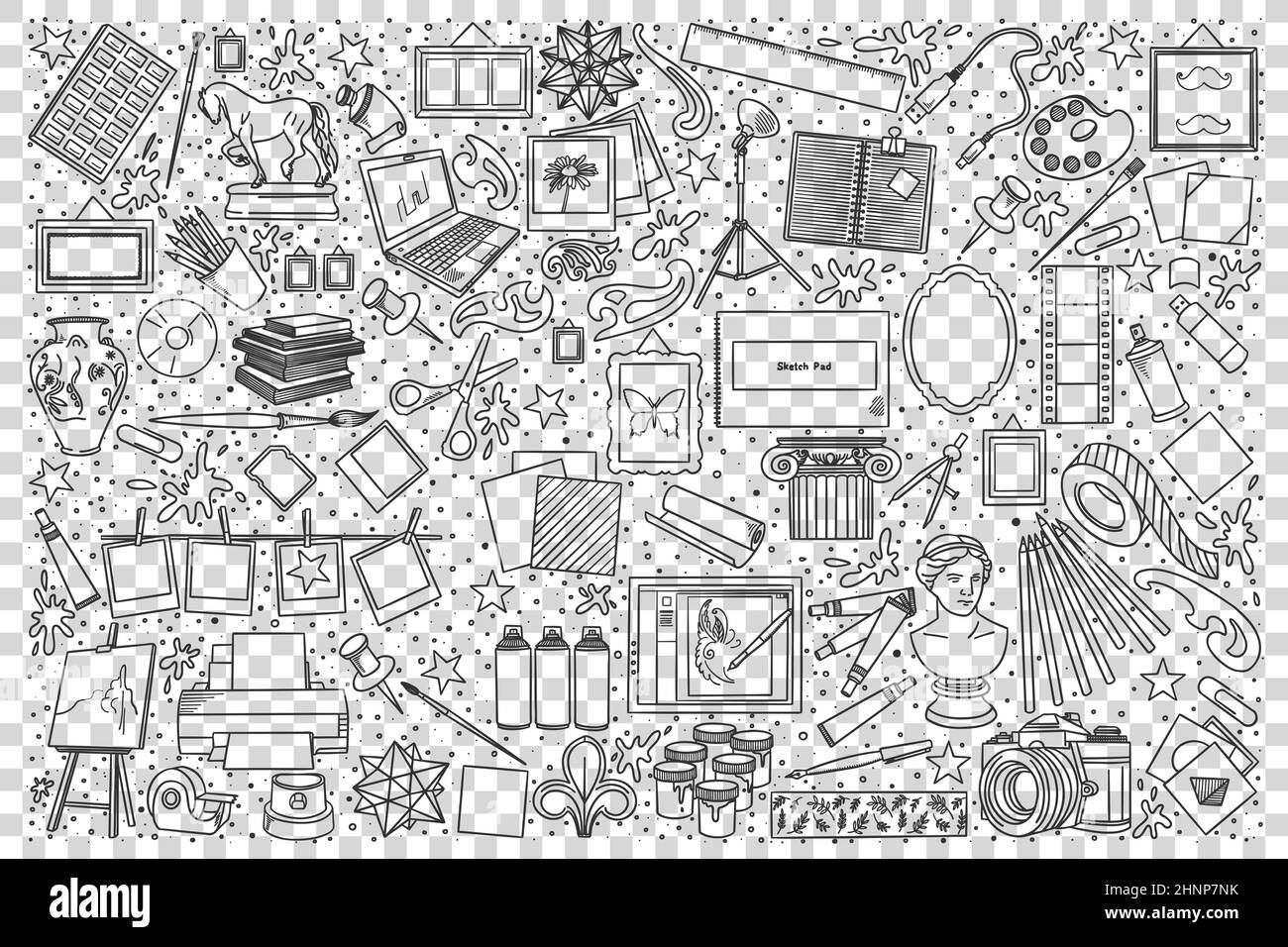 Art doodle set. Collection of hand drawn sketches templates drawing ...