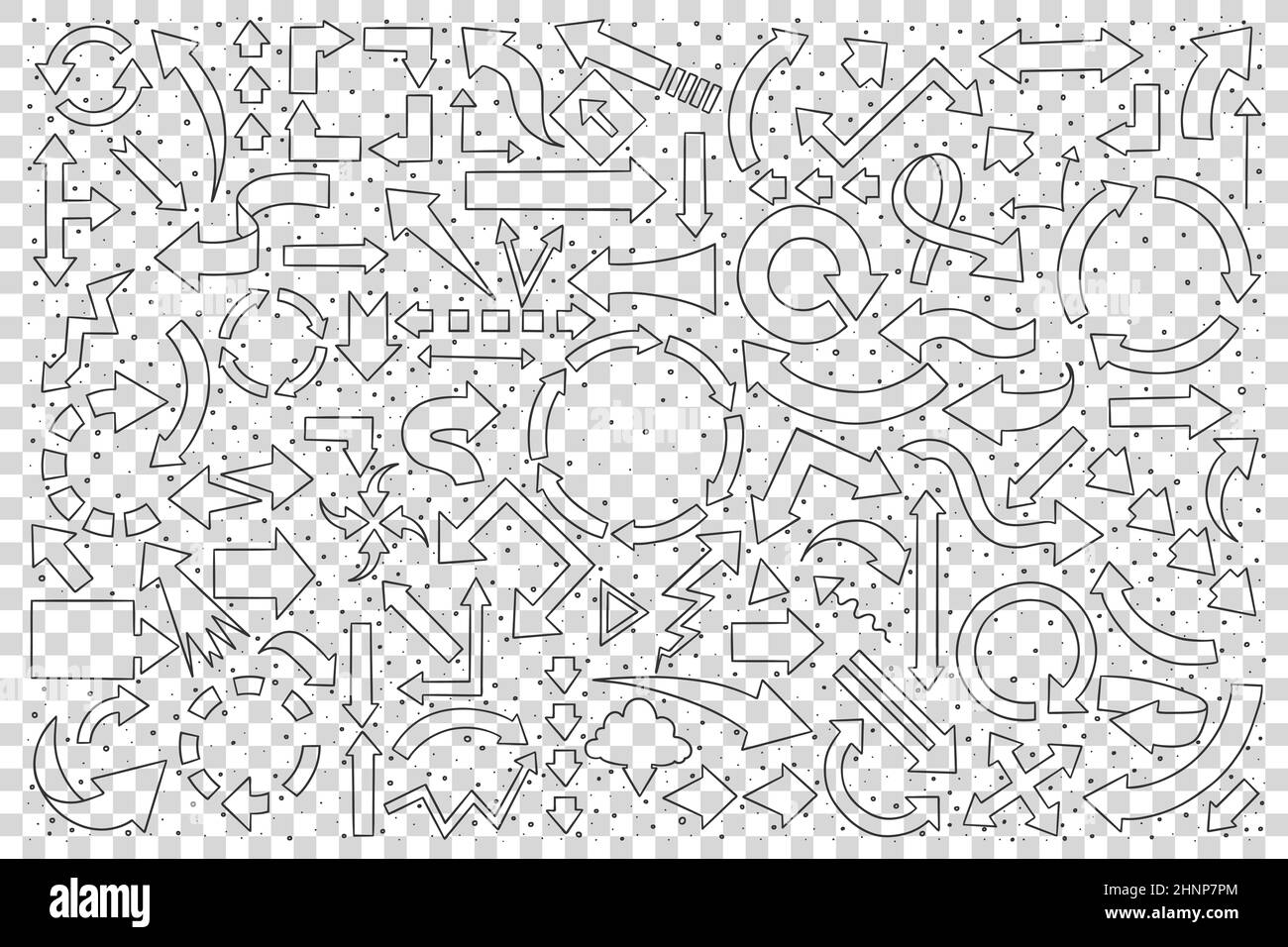 Set of hand drawn arrows. Doodle curved scattered sketches templates ...