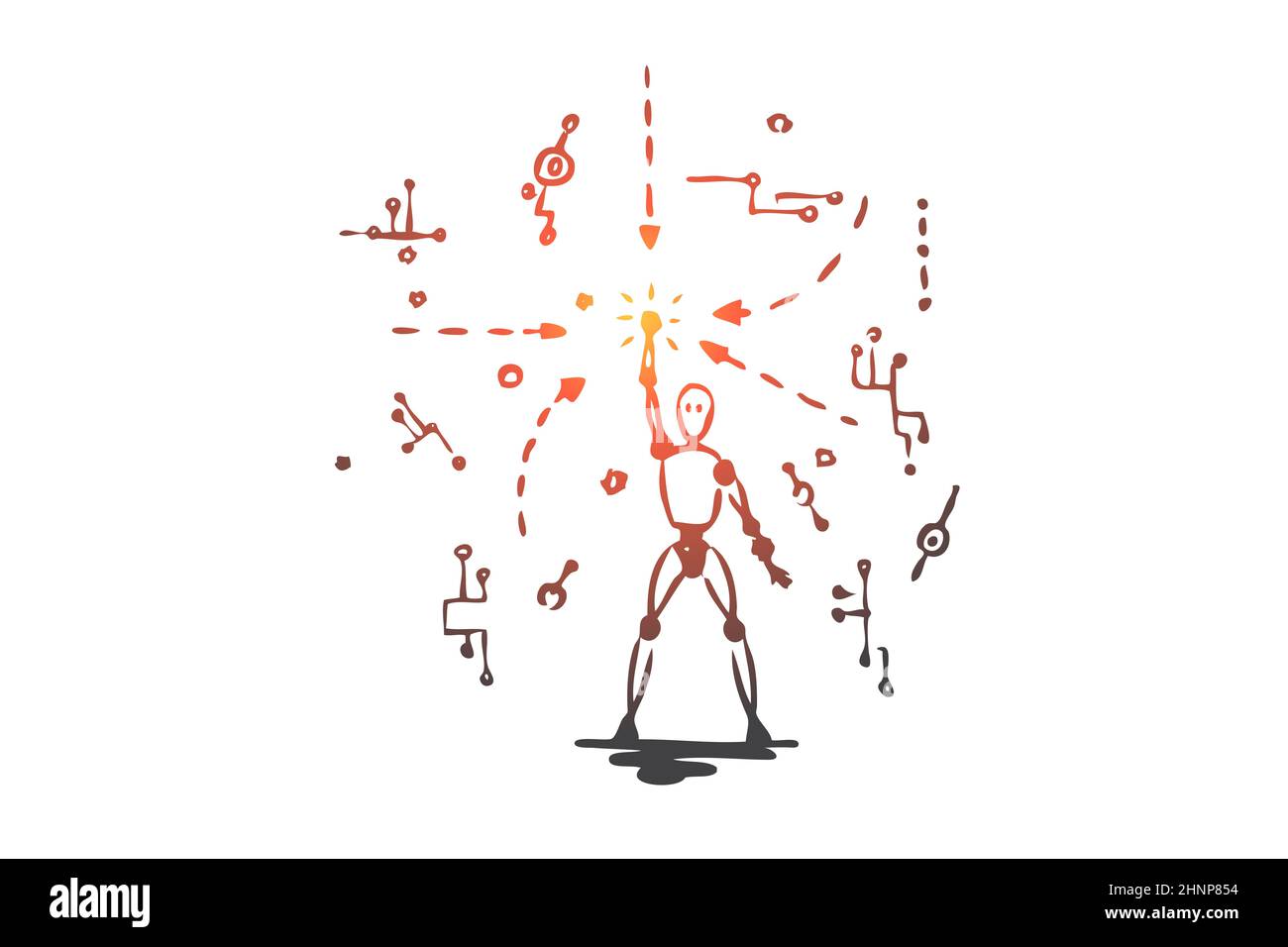 Robot, technology, data, android, digital concept. Hand drawn android ...