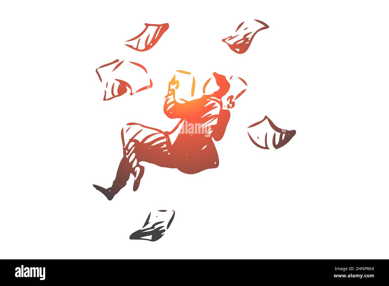 Business, space, paper, man, fly concept. Hand drawn businessman flying ...