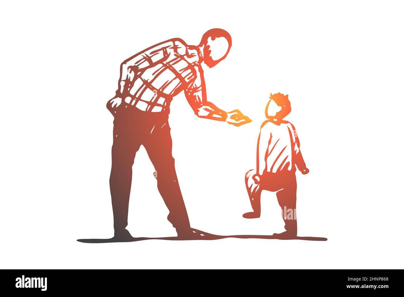 Son, father, angry, scold, conflict concept. Hand drawn father scolds ...