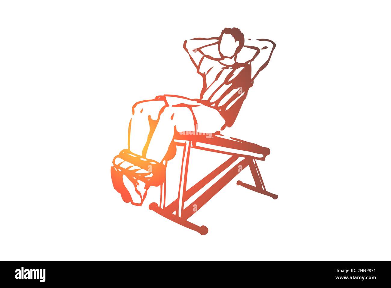 Abdominal, exercises, body, building, workout concept. Hand drawn man ...