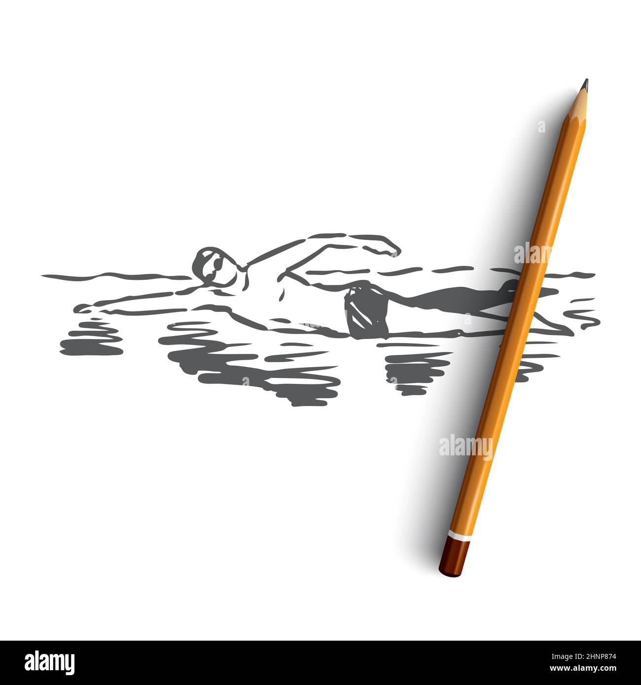 Swimming, pool, sport, water, swimmer concept. Hand drawn man swimming ...