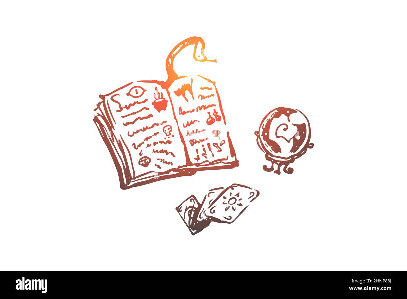 Magic, book, Halloween, holiday, snake concept. Hand drawn magic book ...
