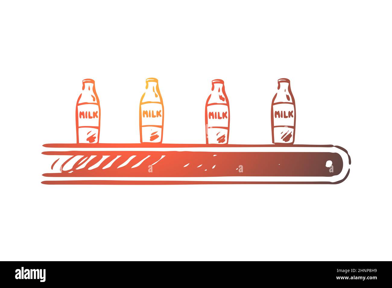 Milk, factory, line, processing, machine concept. Hand drawn milk ...