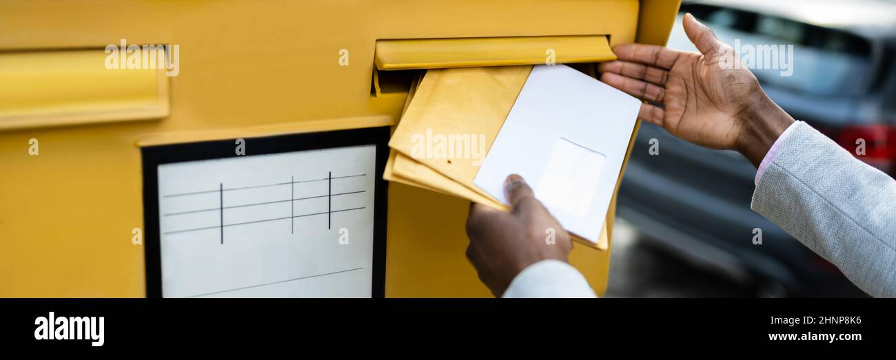 Letter In Envelope Or Document In Mailbox. Man Hand Sending Mail Stock ...