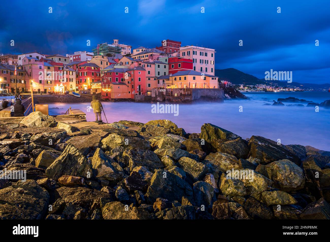Night view of Boccadasse Stock Photo - Alamy