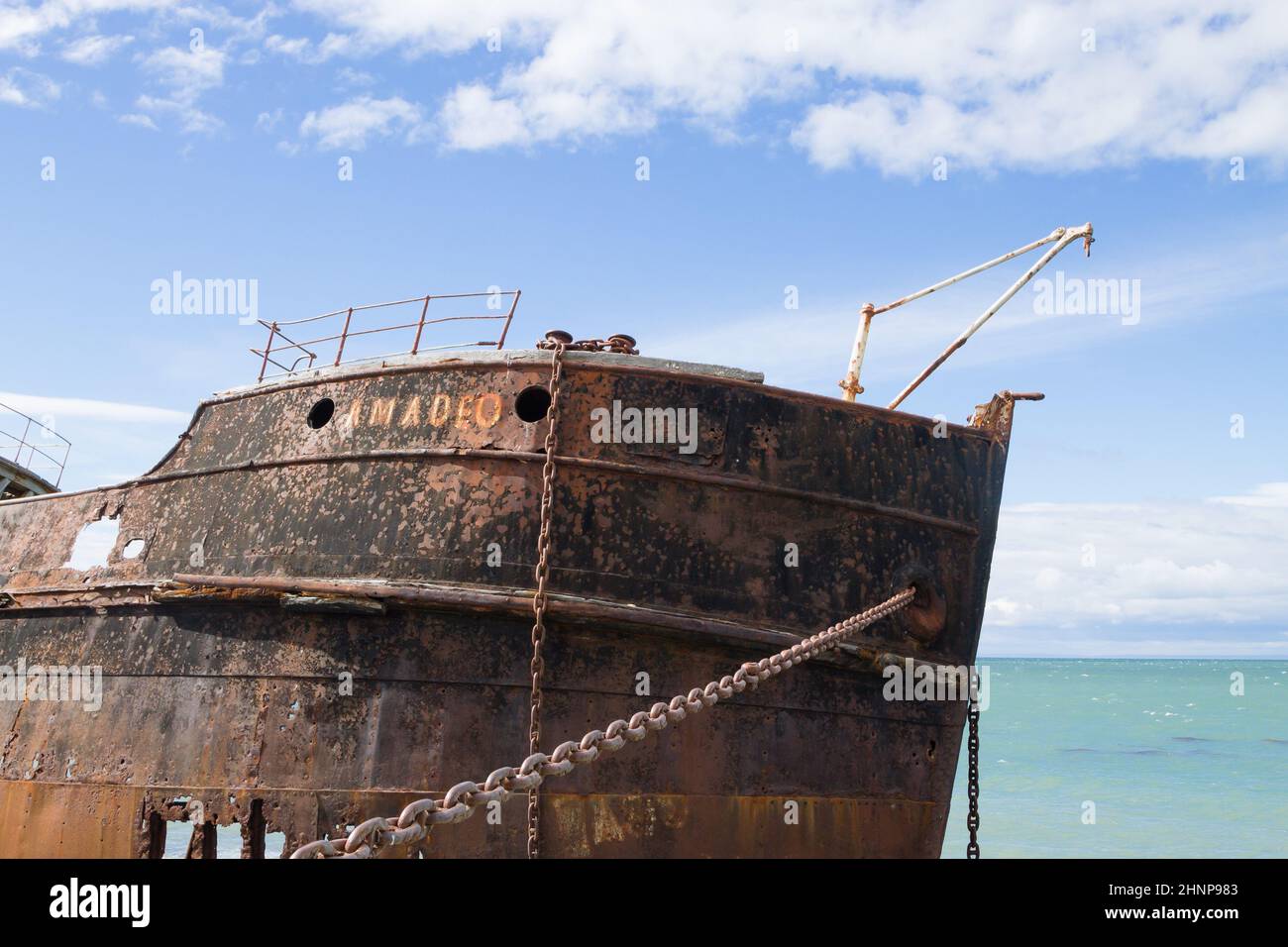 Wreckages on San Gregorio beach, Chile historic site. Beached ships ...