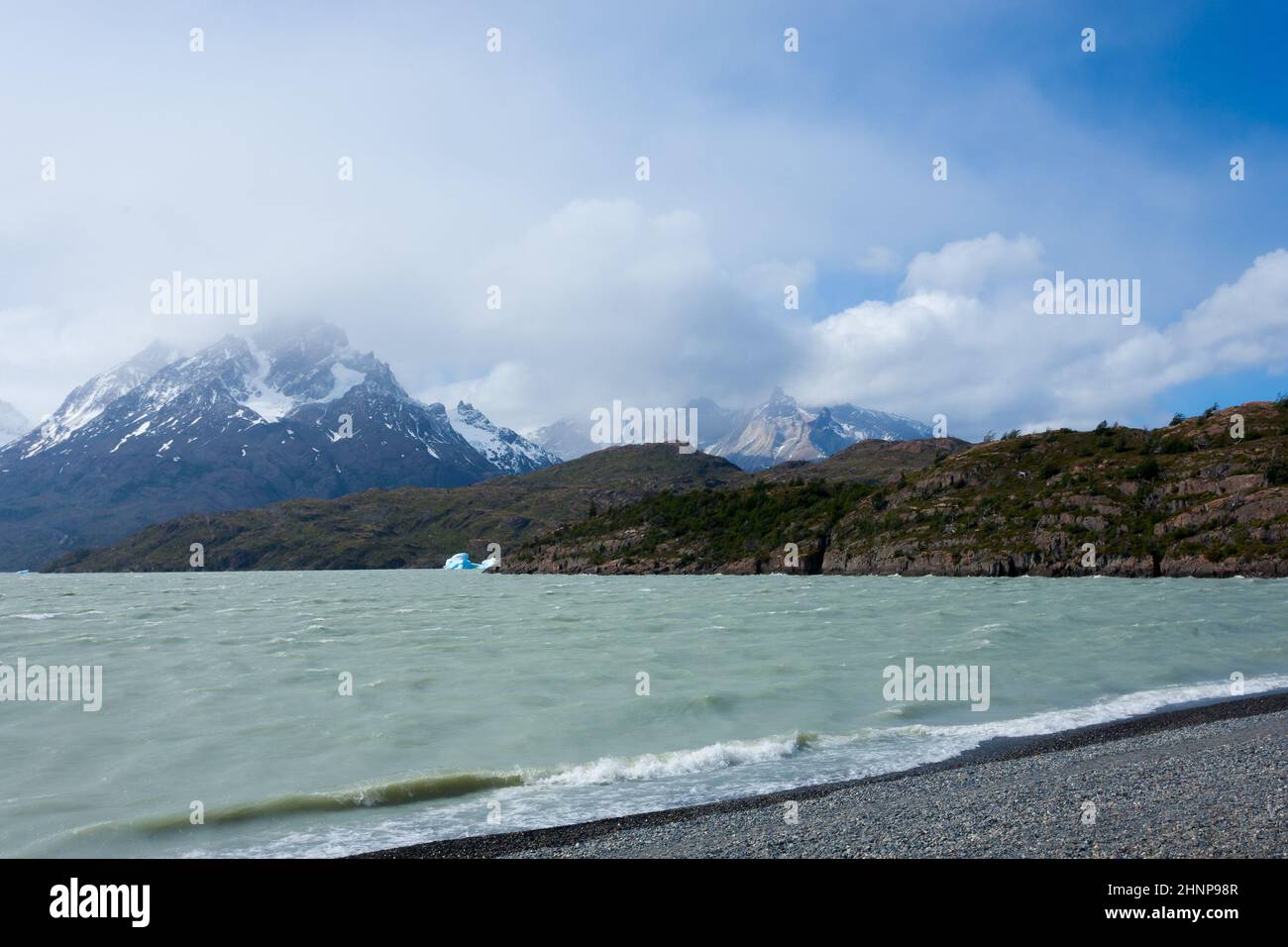 Grey Lake beach view, Torres del Paine National park, Chile. Chilean ...