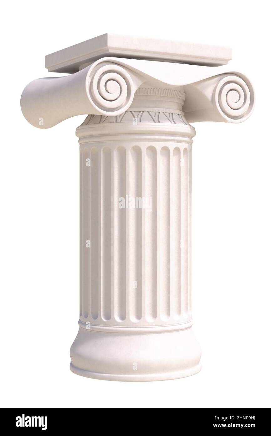 Antique column in greek style. Side view. Isolated on white background ...