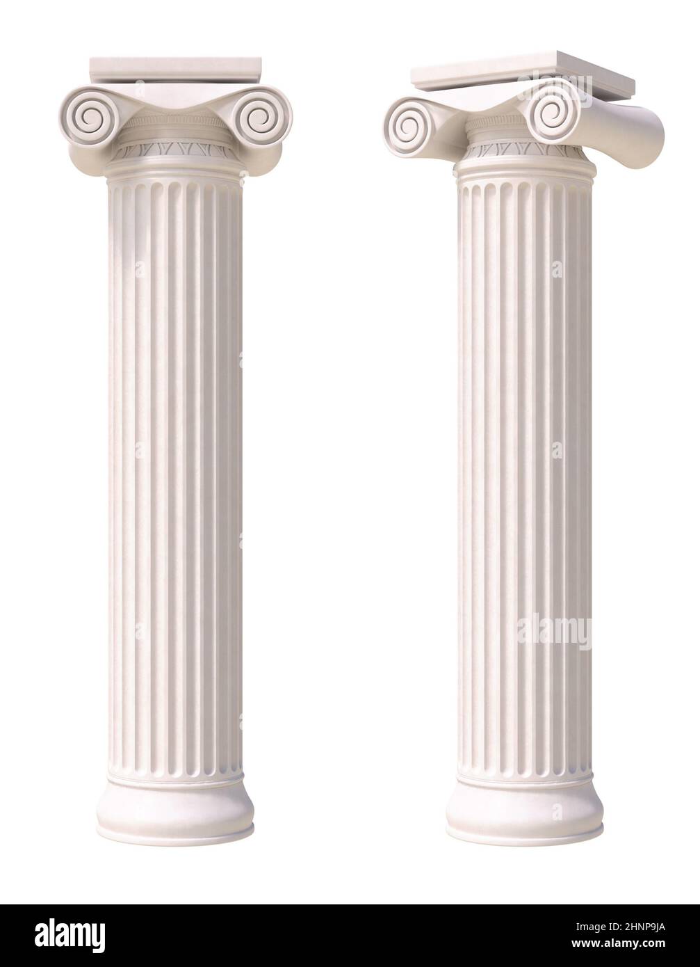 Antique columns in greek style. Front and side view. Isolated on white ...