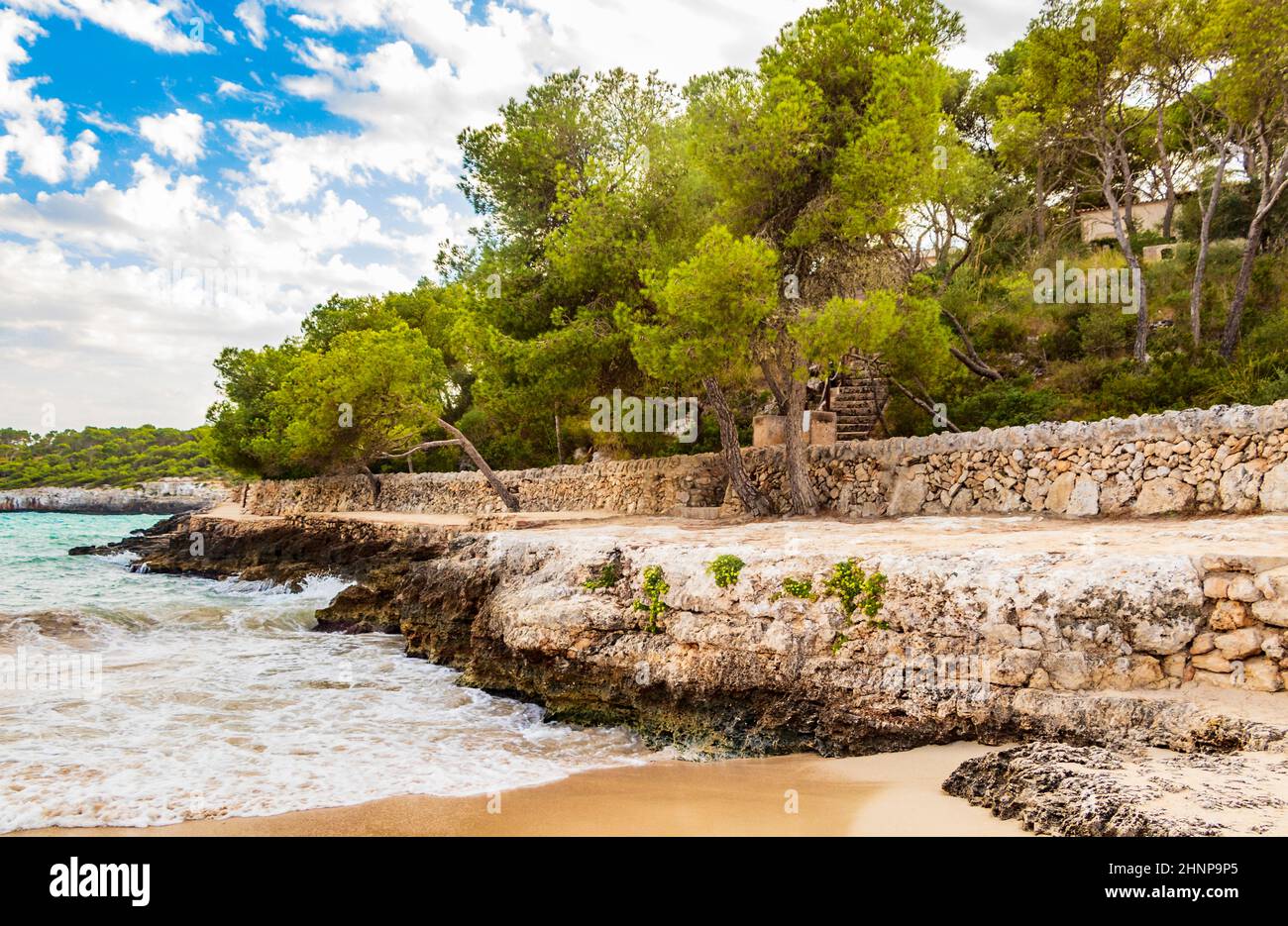 Turquoise water and nature walking path at bay Mallorca Spain Stock ...