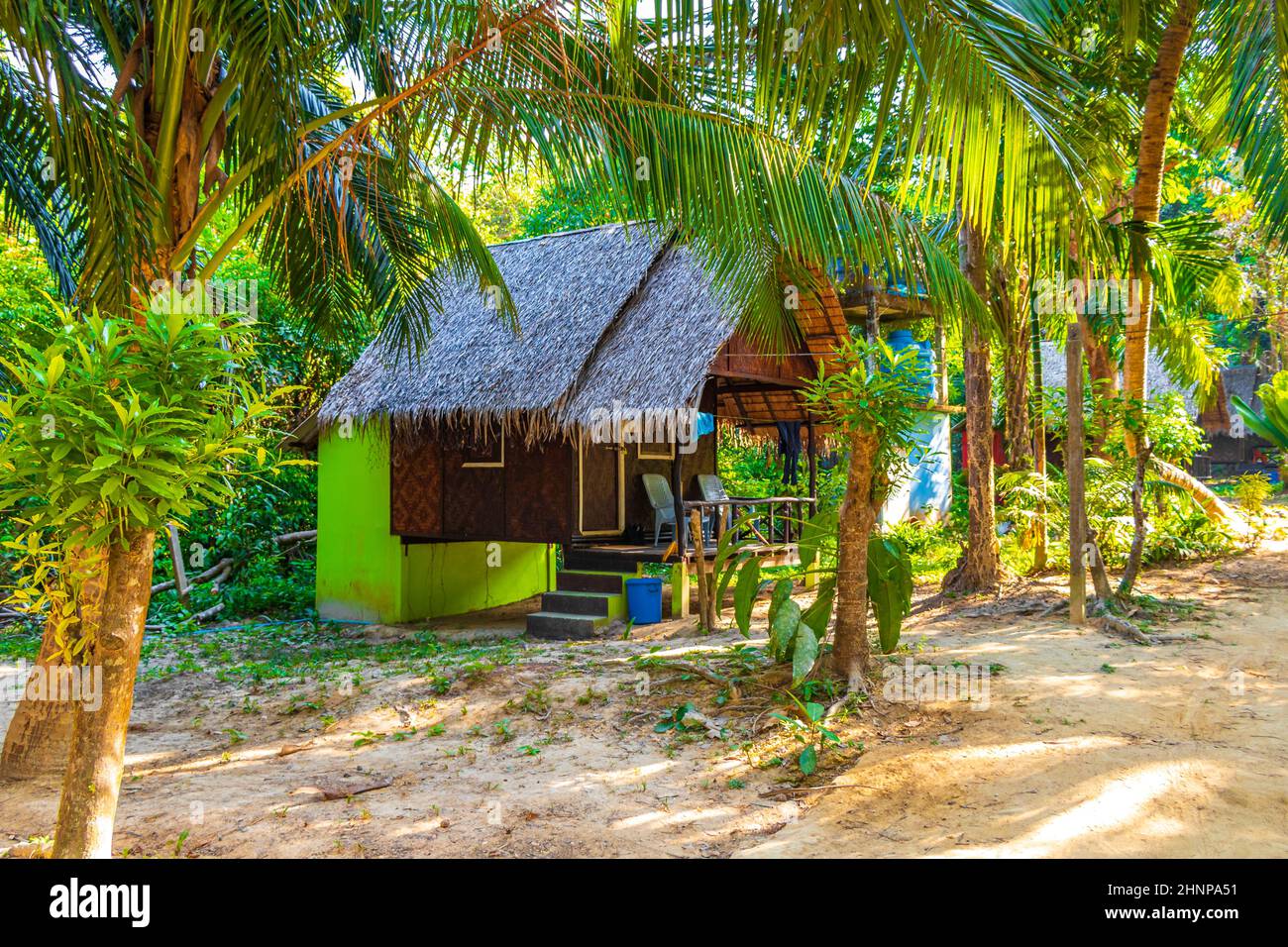Natural tropical Thai beach jungle resort with wooden cottages Thailand ...