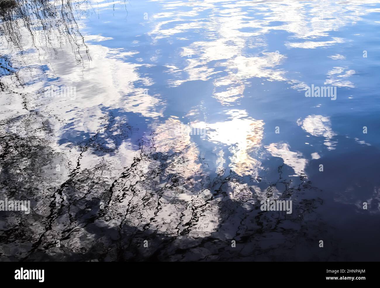 Detailed close up view on water surfaces with waves and ripples and the ...