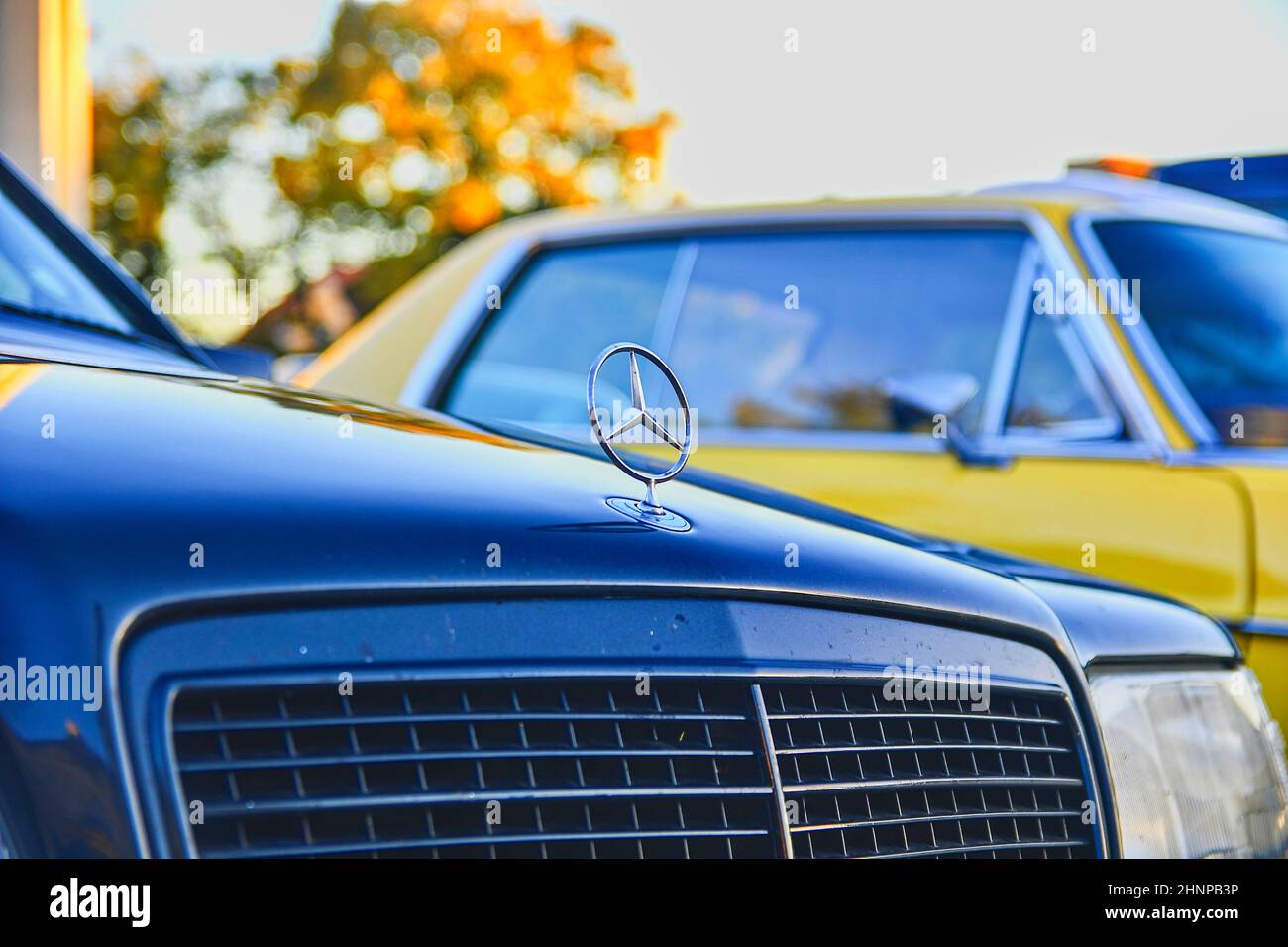 Mercedes Benz logo on a modern car. Mercedes-Benz is a German ...