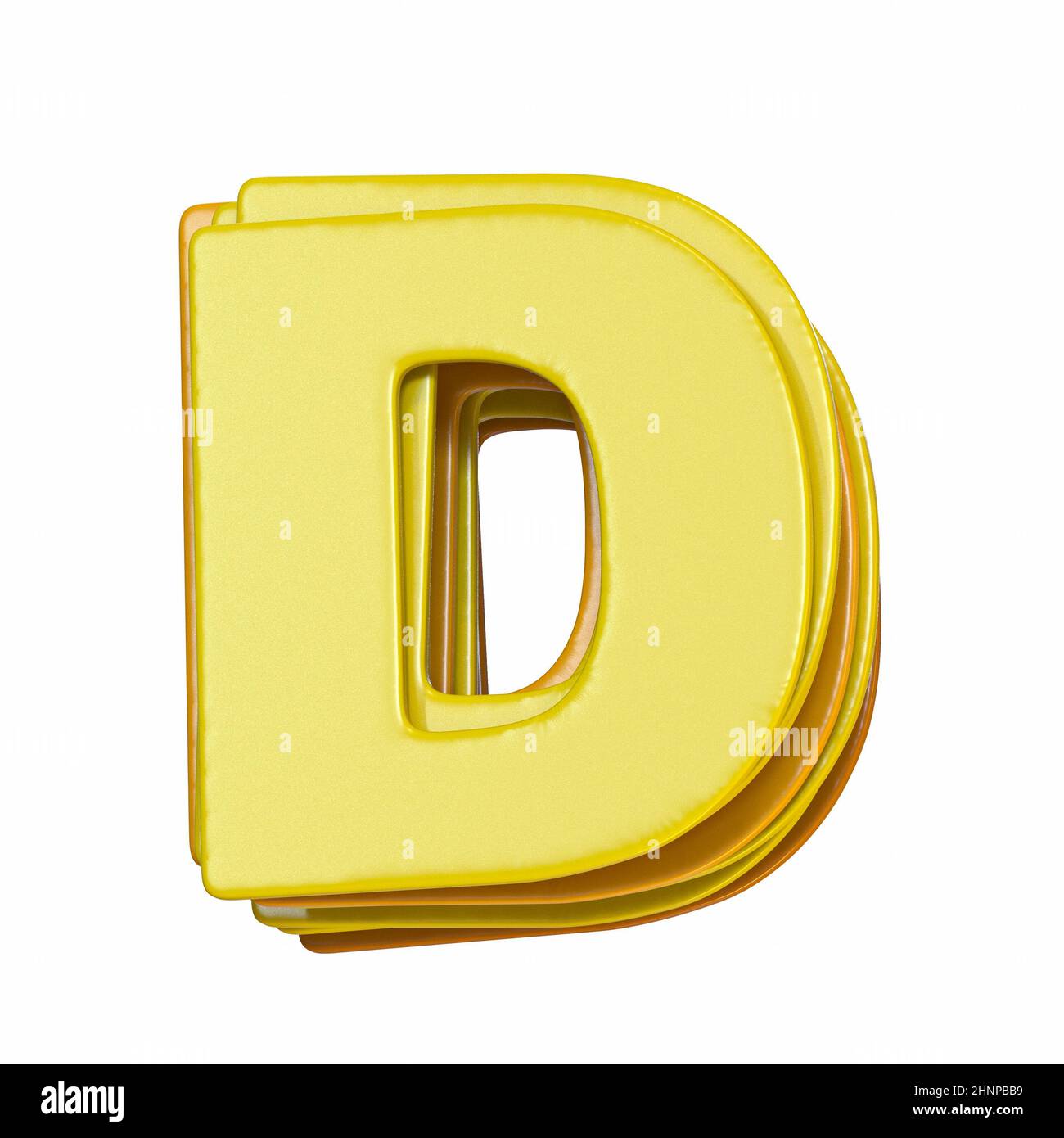 Yellow font Letter D 3D render illustration isolated on white ...