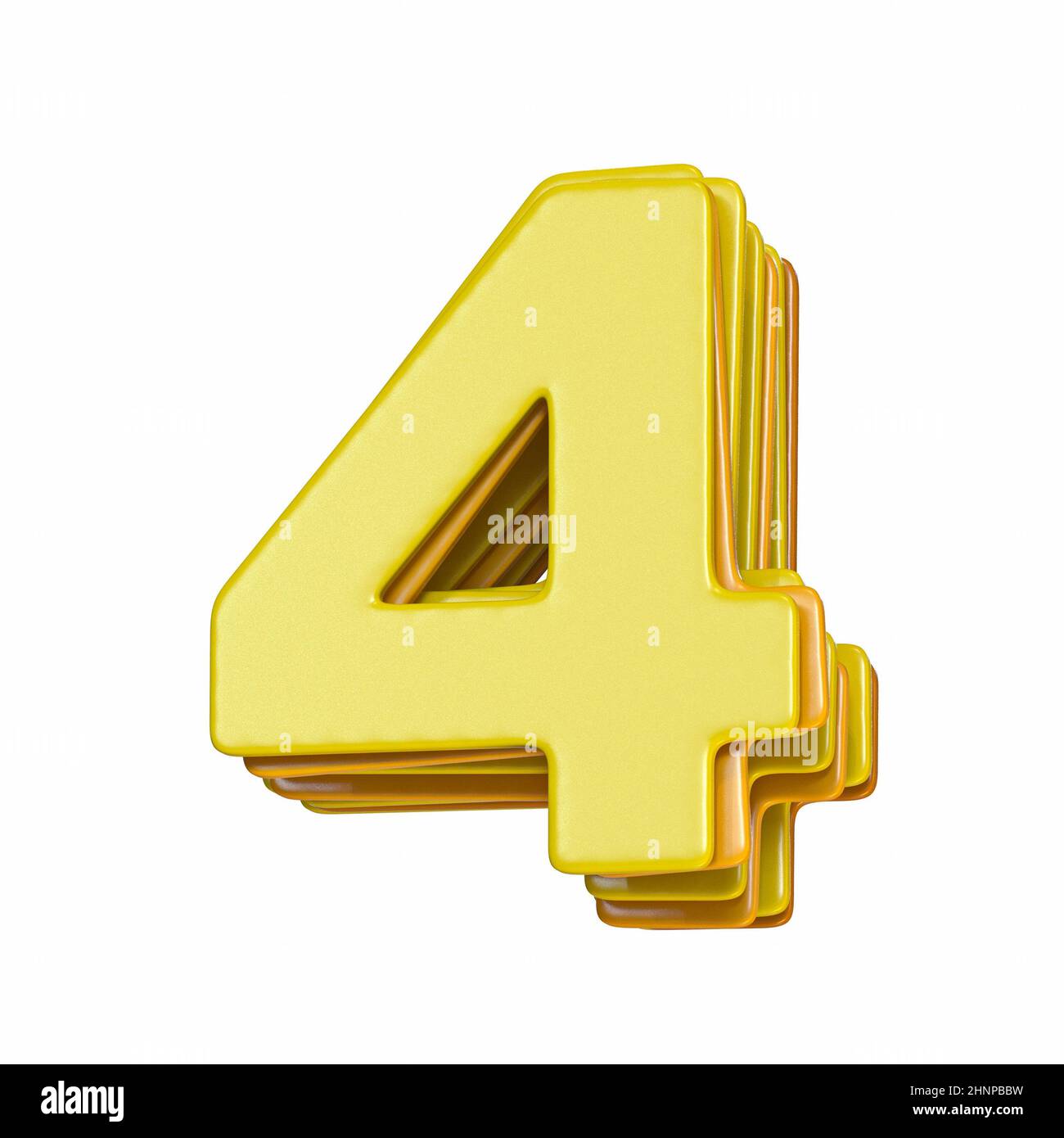 Yellow font Number 4 FOUR 3D render illustration isolated on white ...