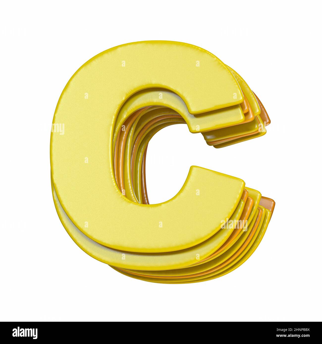 Yellow font Letter C 3D render illustration isolated on white ...