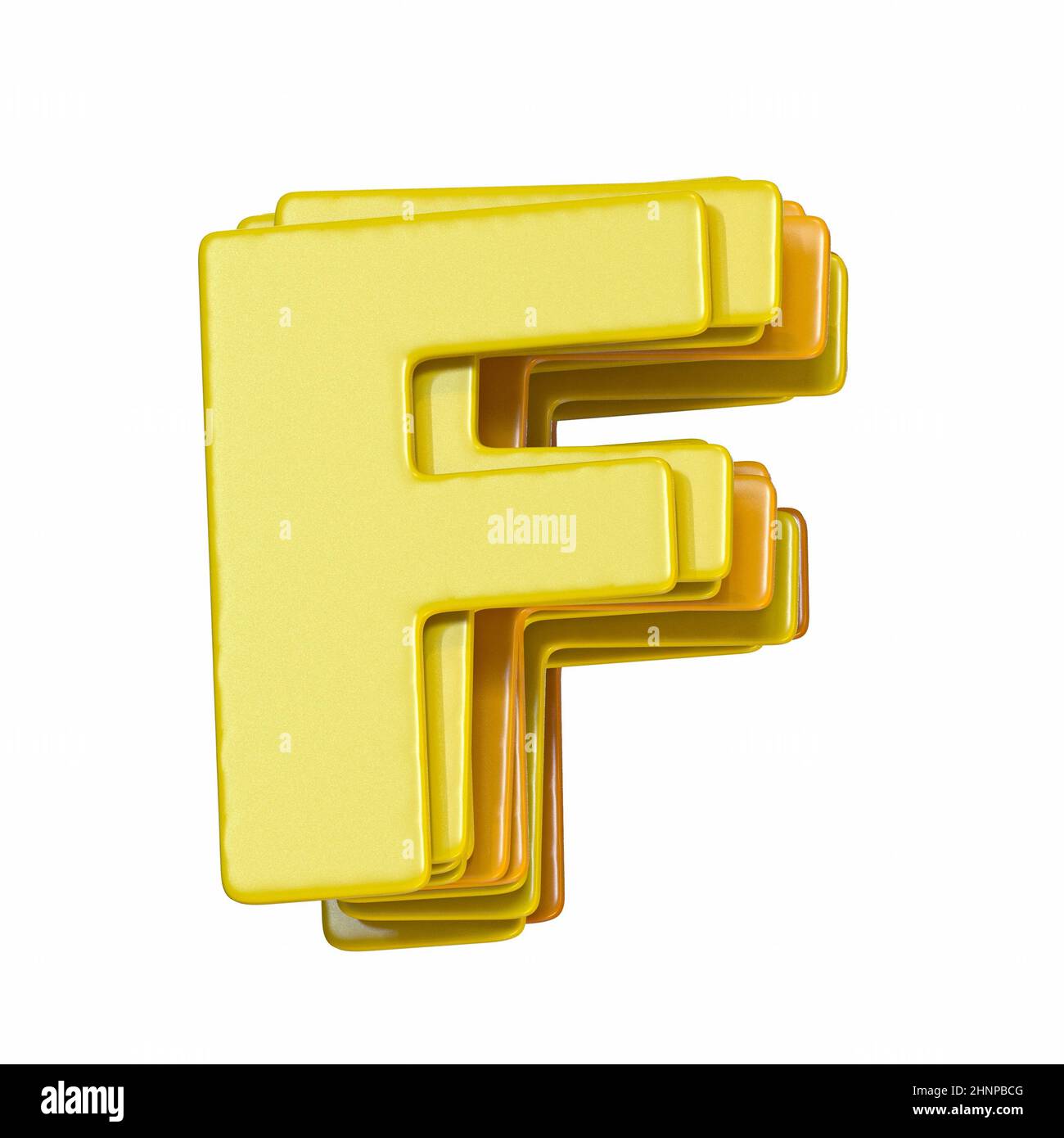Yellow font Letter F 3D render illustration isolated on white ...