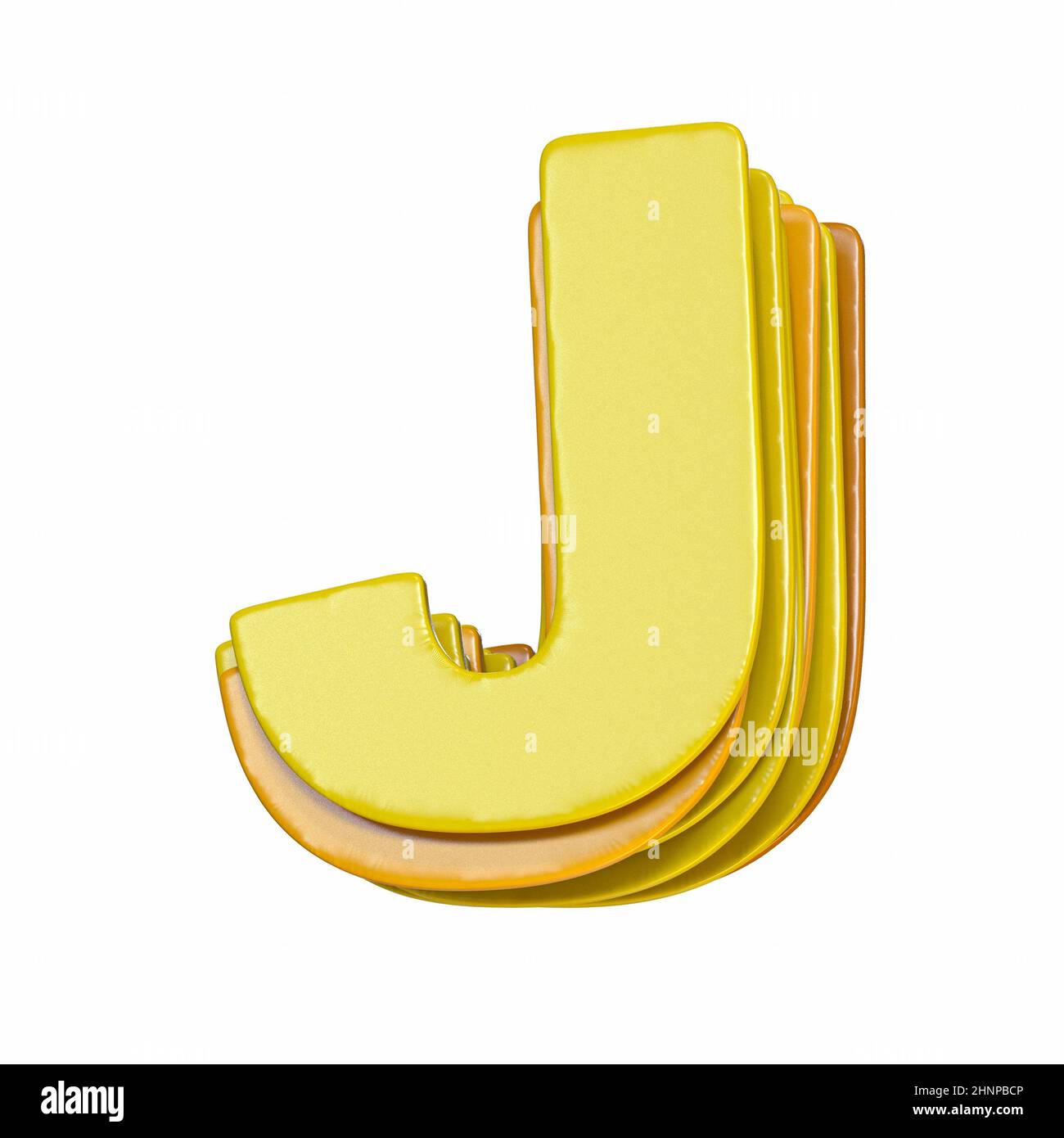 Yellow font Letter J 3D render illustration isolated on white ...