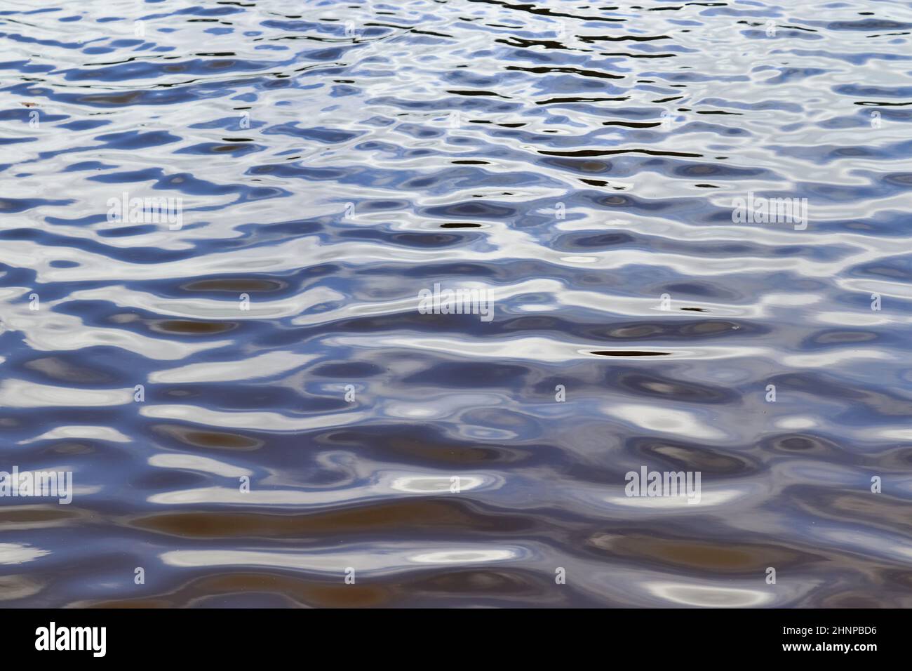 Detailed close up view on water surfaces with waves and ripples and the ...