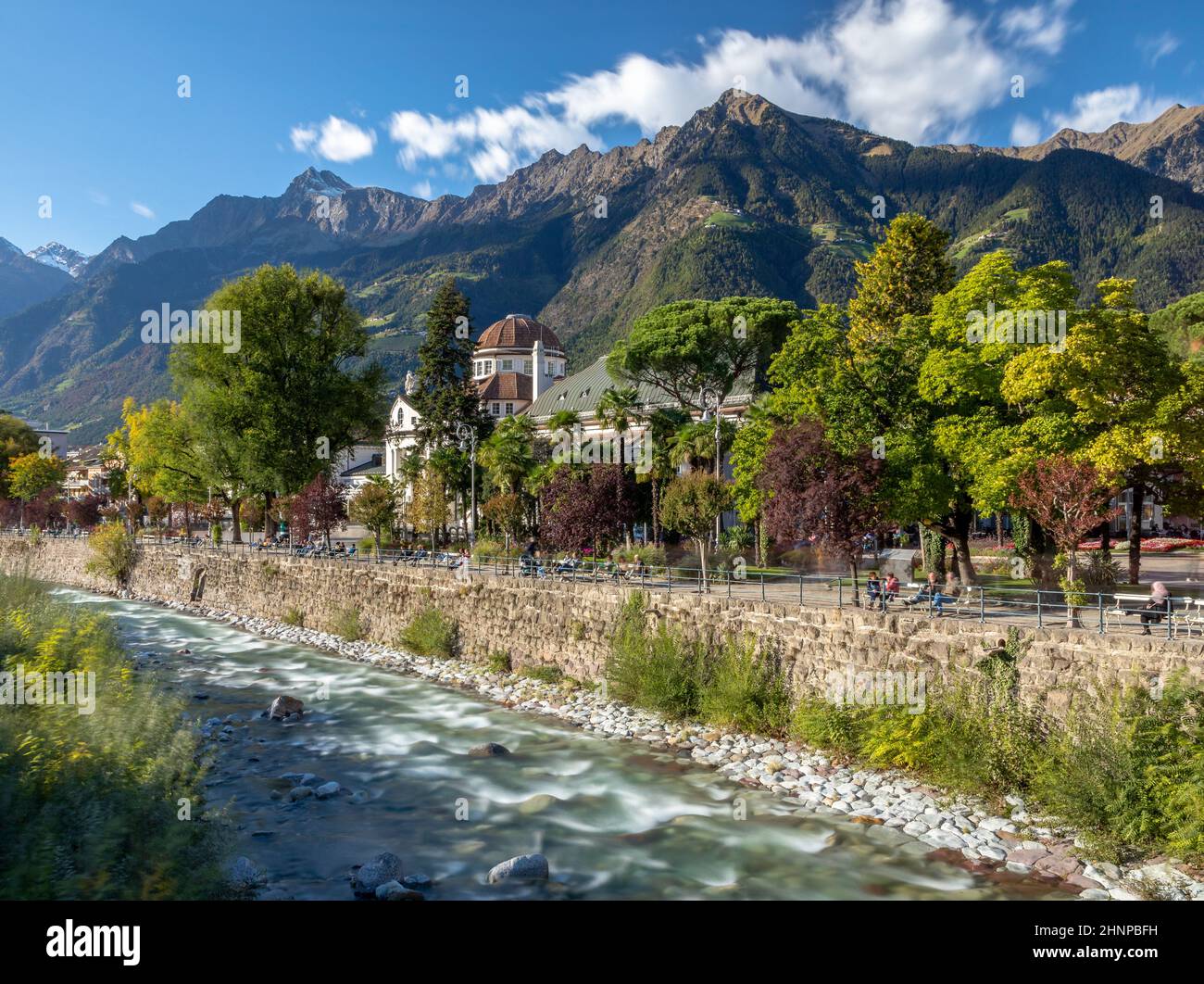 Promenade at Passer river in Meran, South Tyrol Stock Photo - Alamy