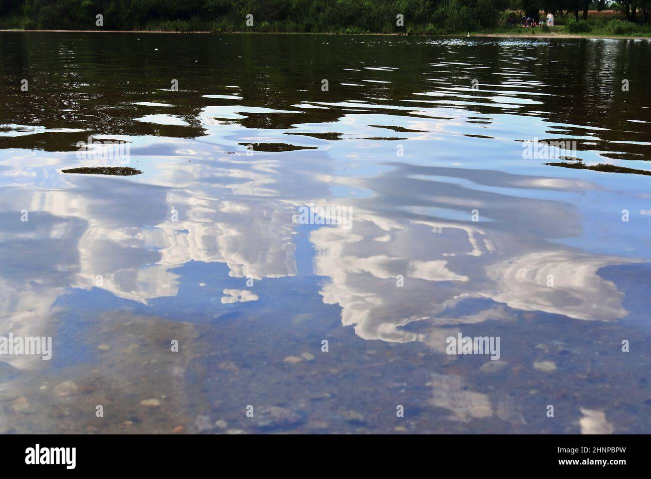 Detailed close up view on water surfaces with waves and ripples and the ...