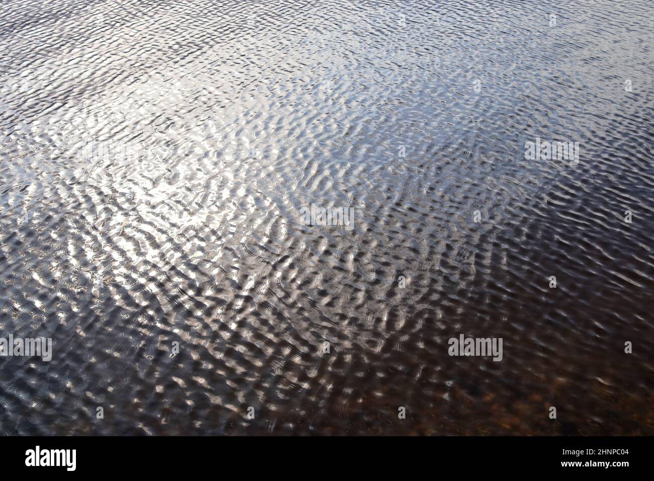 Detailed close up view on water surfaces with waves and ripples and the ...