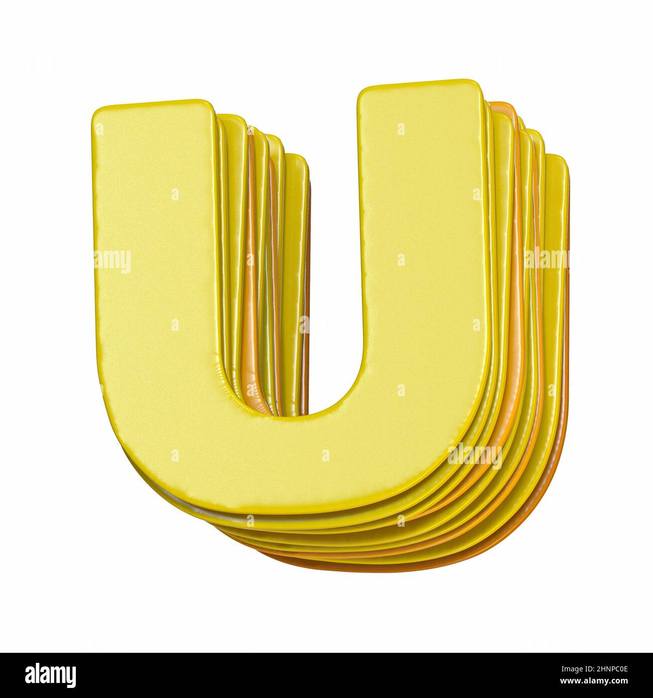 Yellow font Letter U 3D render illustration isolated on white ...
