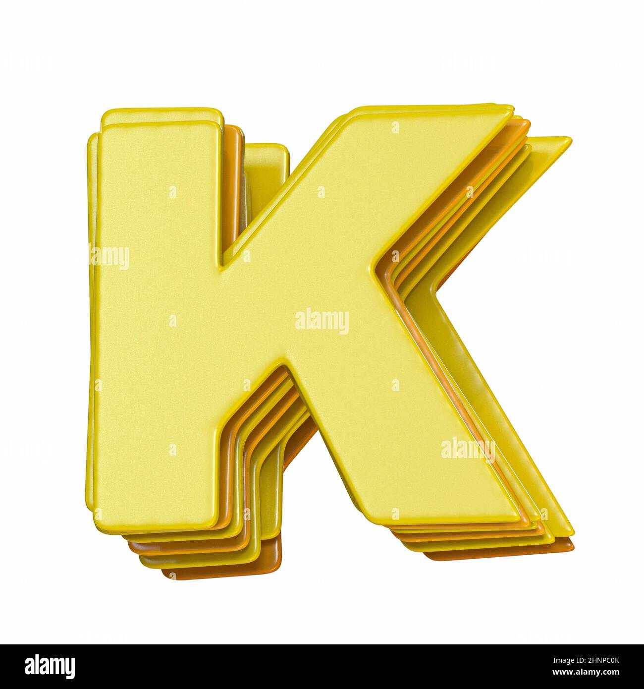 Yellow font Letter K 3D render illustration isolated on white ...