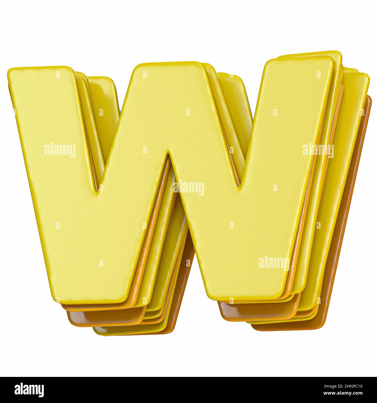 Yellow font Letter W 3D render illustration isolated on white ...