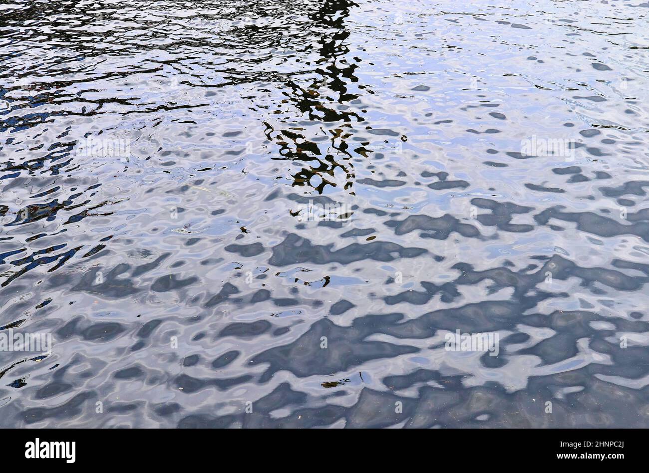 Detailed close up view on water surfaces with waves and ripples and the ...
