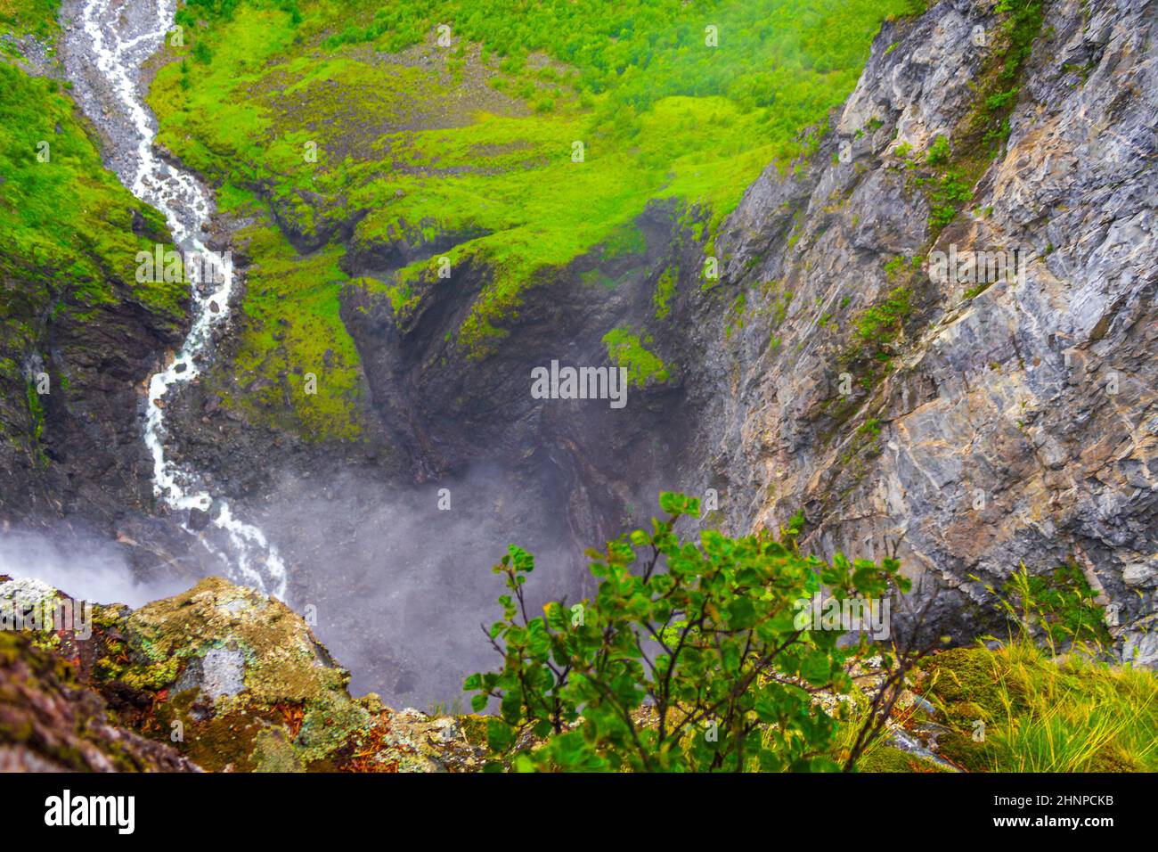 Highest freefall waterfall Vettisfossen from above in Utladalen ...