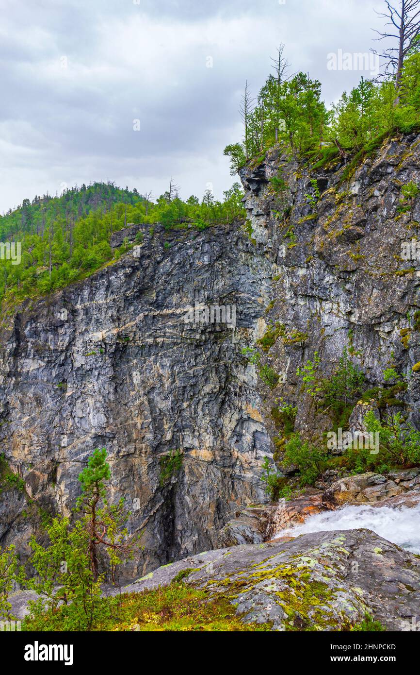 Beautiful turquoise river and waterfall Vettisfossen in Utladalen Øvre ...