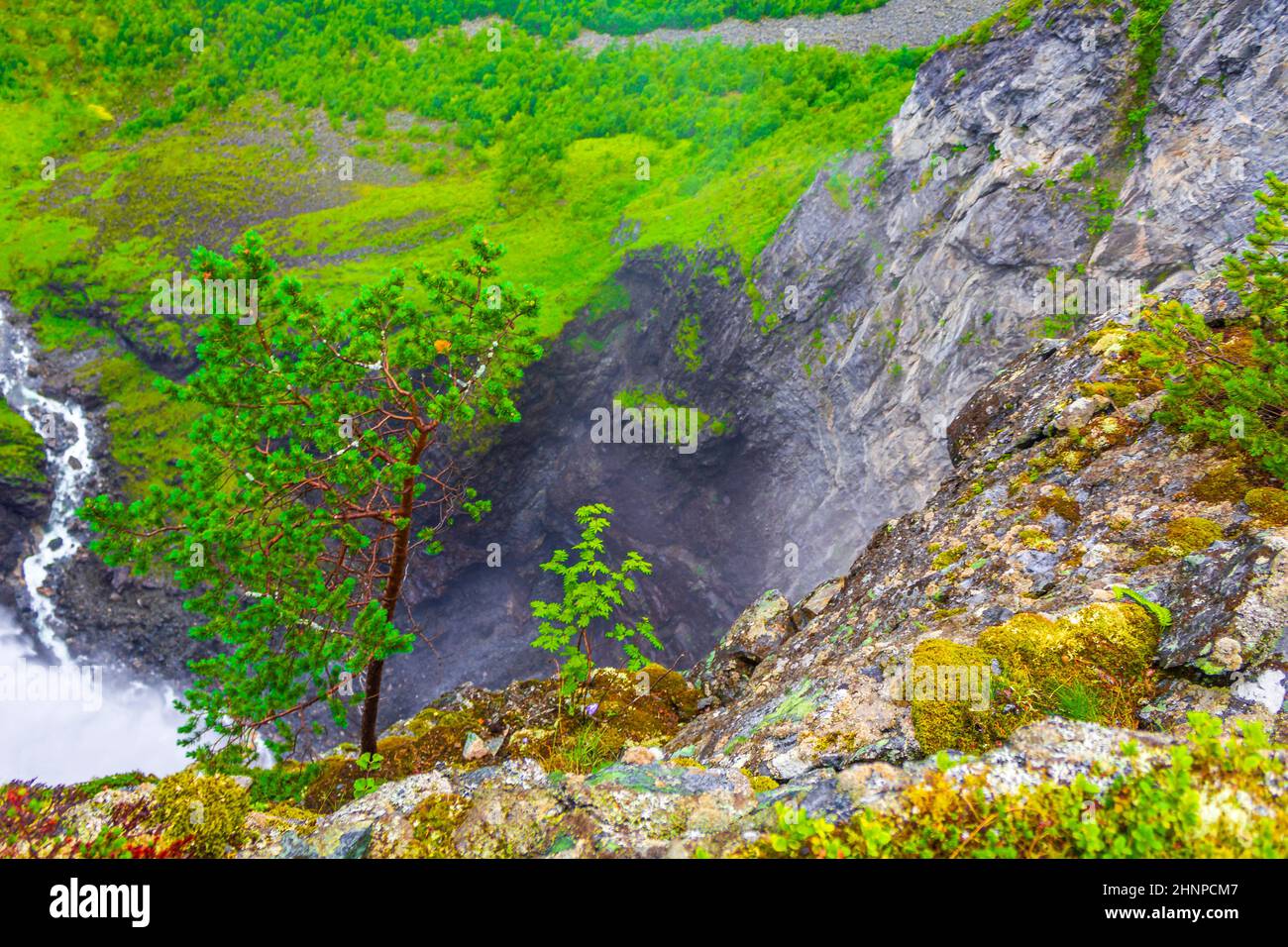 Highest freefall waterfall Vettisfossen from above in Utladalen ...